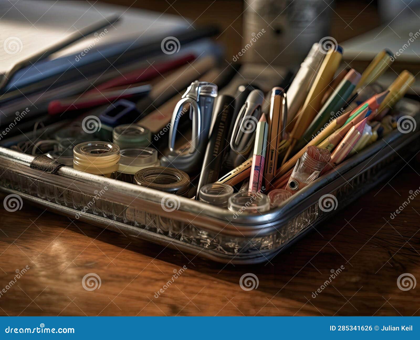 Desk Organizer with Writing Utensils Stock Illustration - Illustration ...