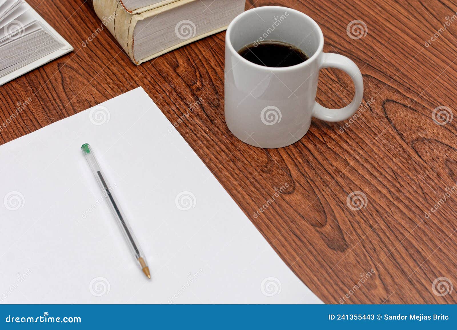 Desk with Papers, Books, Pens and a Cup of Coffee Stock Image - Image ...