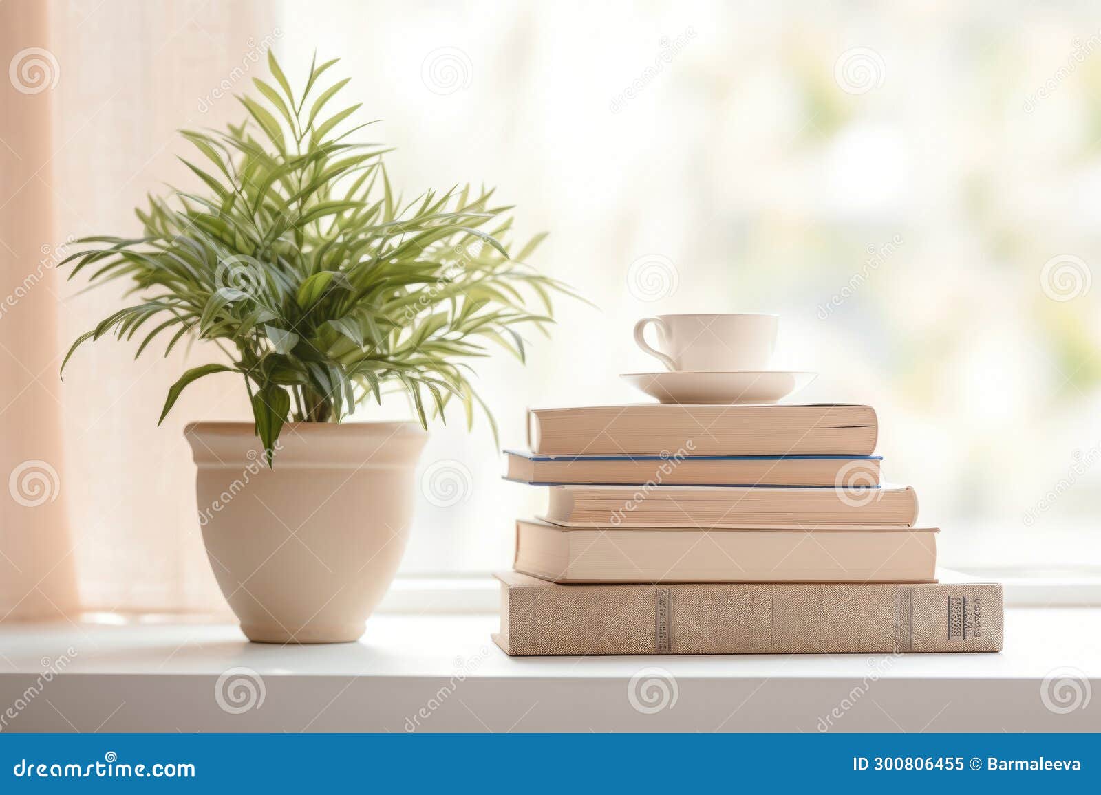 A Desk Plant with a Stack of Books on a Table. Generative AI Stock ...