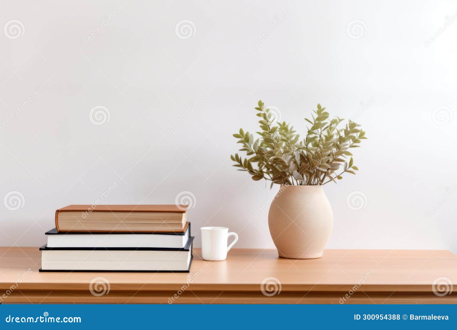 A Desk Plant with a Stack of Books on a Table. Generative AI Stock ...