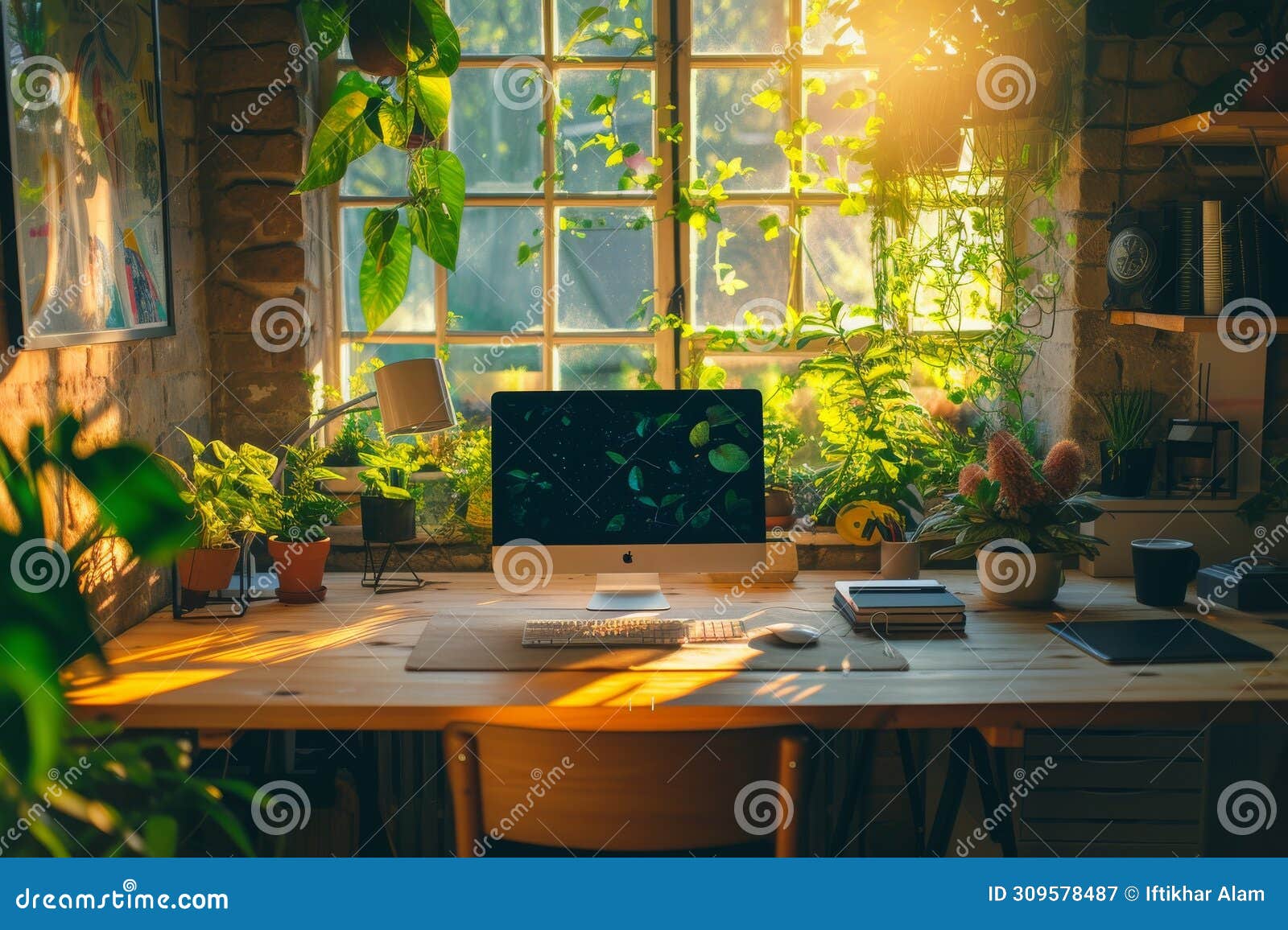 A Desk Positioned in Front of a Window with a Computer on it, Providing ...