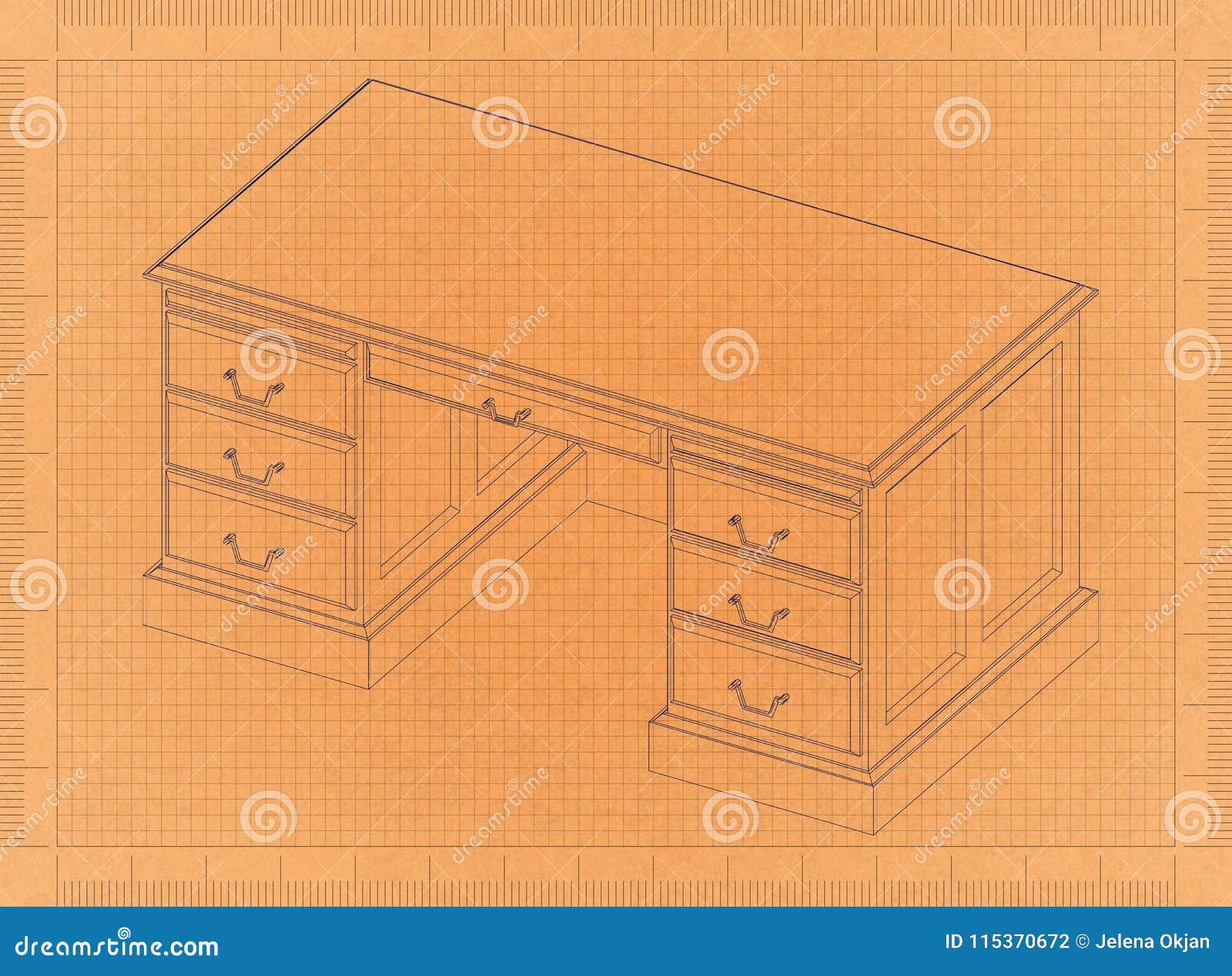 Desk - Retro Blueprint stock illustration. Illustration of desk - 115370672