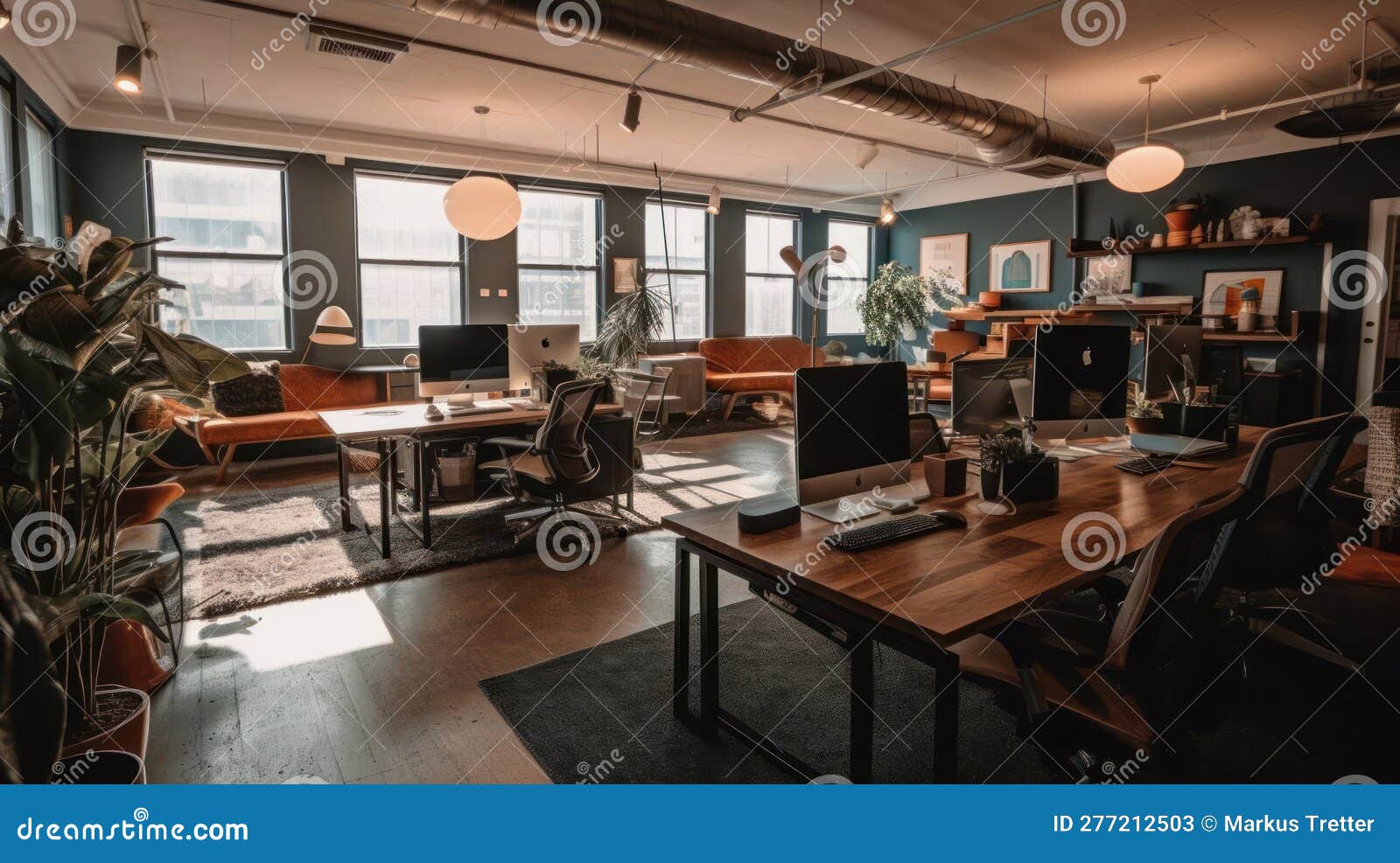 A Cozy Clutter-free Desk Setup in a Modern Coworking Space Created with ...
