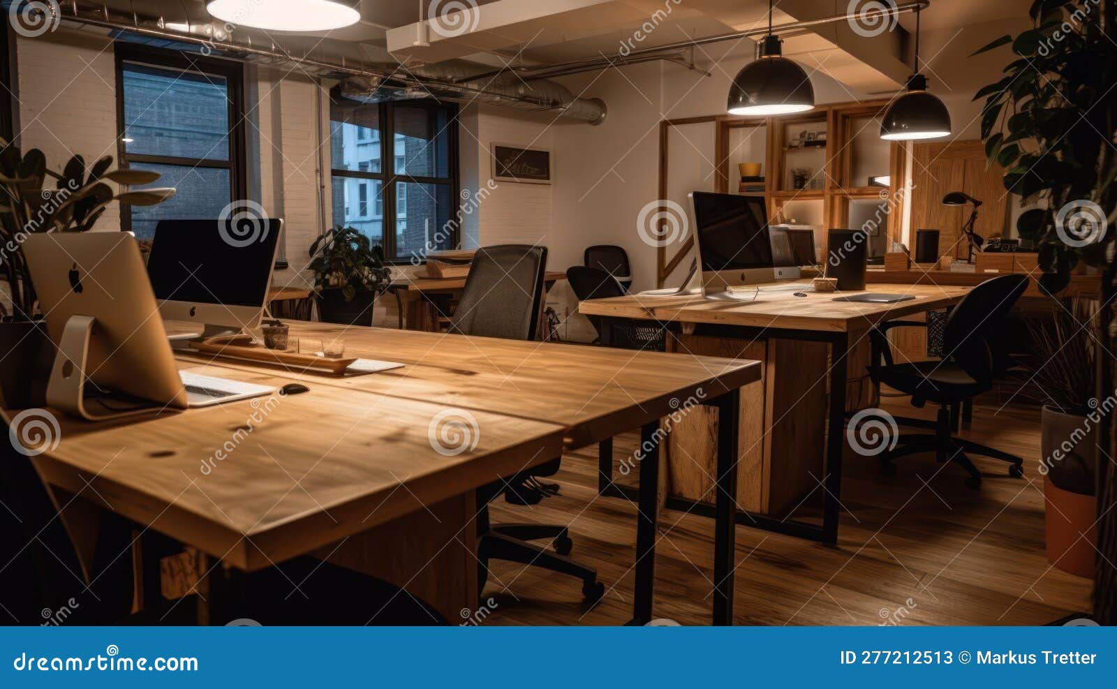 A Cozy Clutter-free Desk Setup in a Modern Coworking Space Created with ...