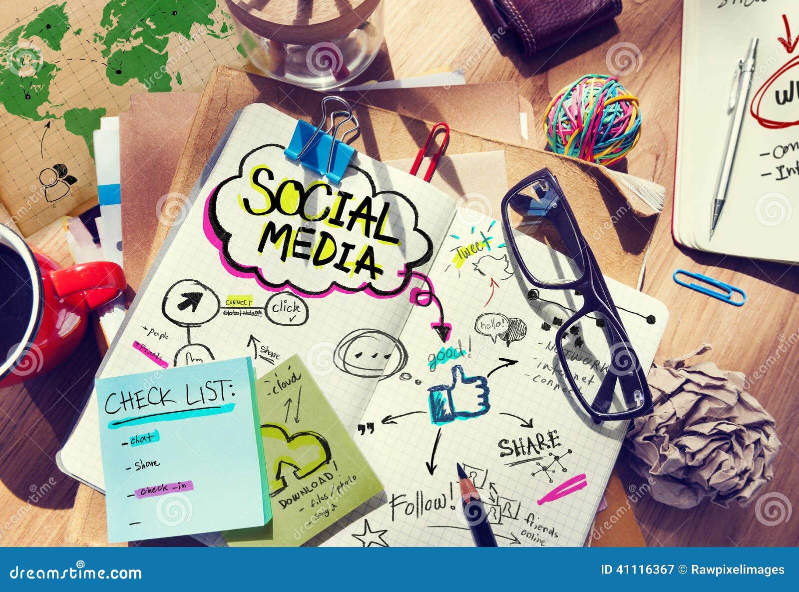 Desk with Social Media and Connection Concept Stock Image - Image of ...