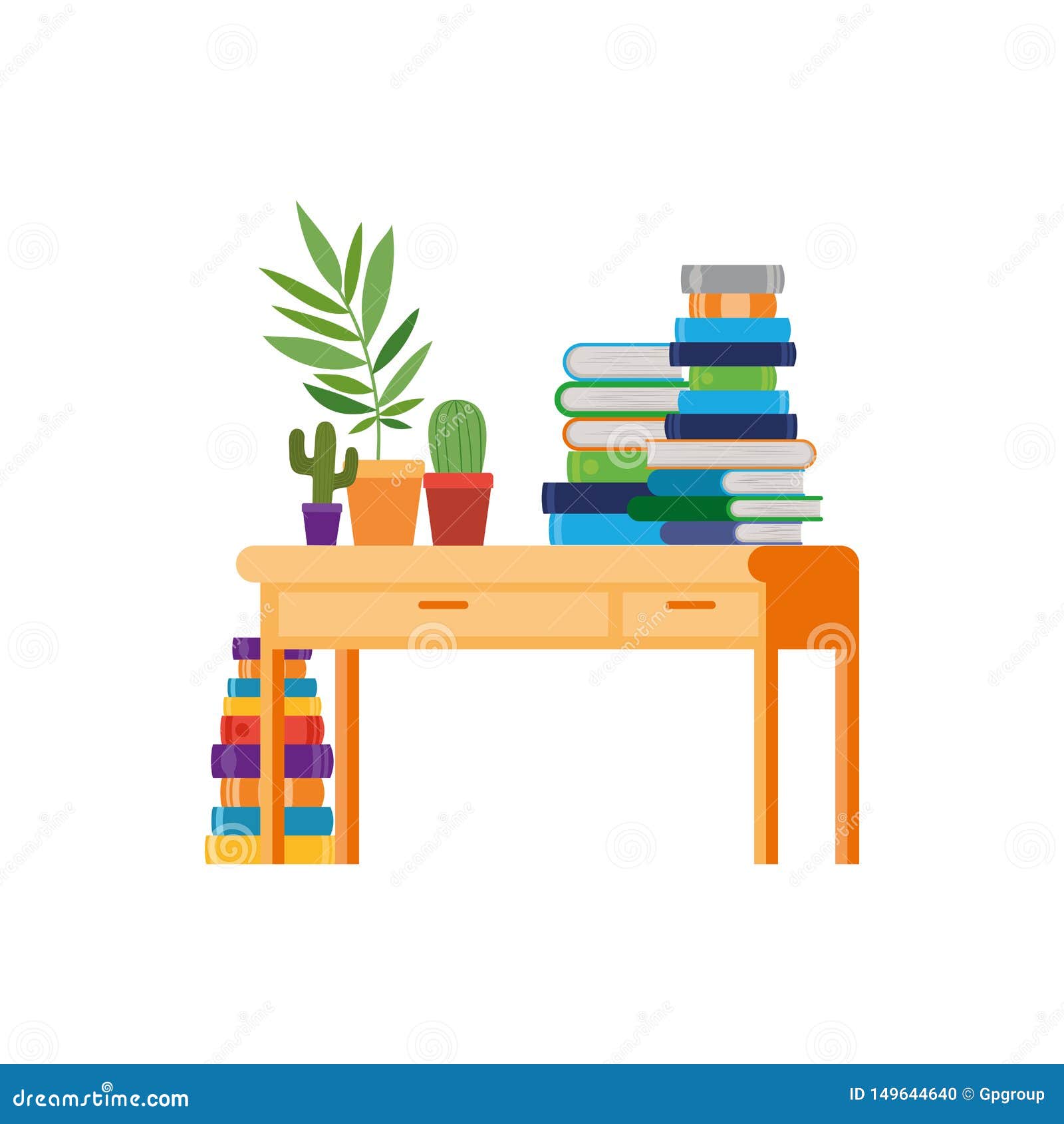 Desk with Stack of Books on White Background Stock Vector ...