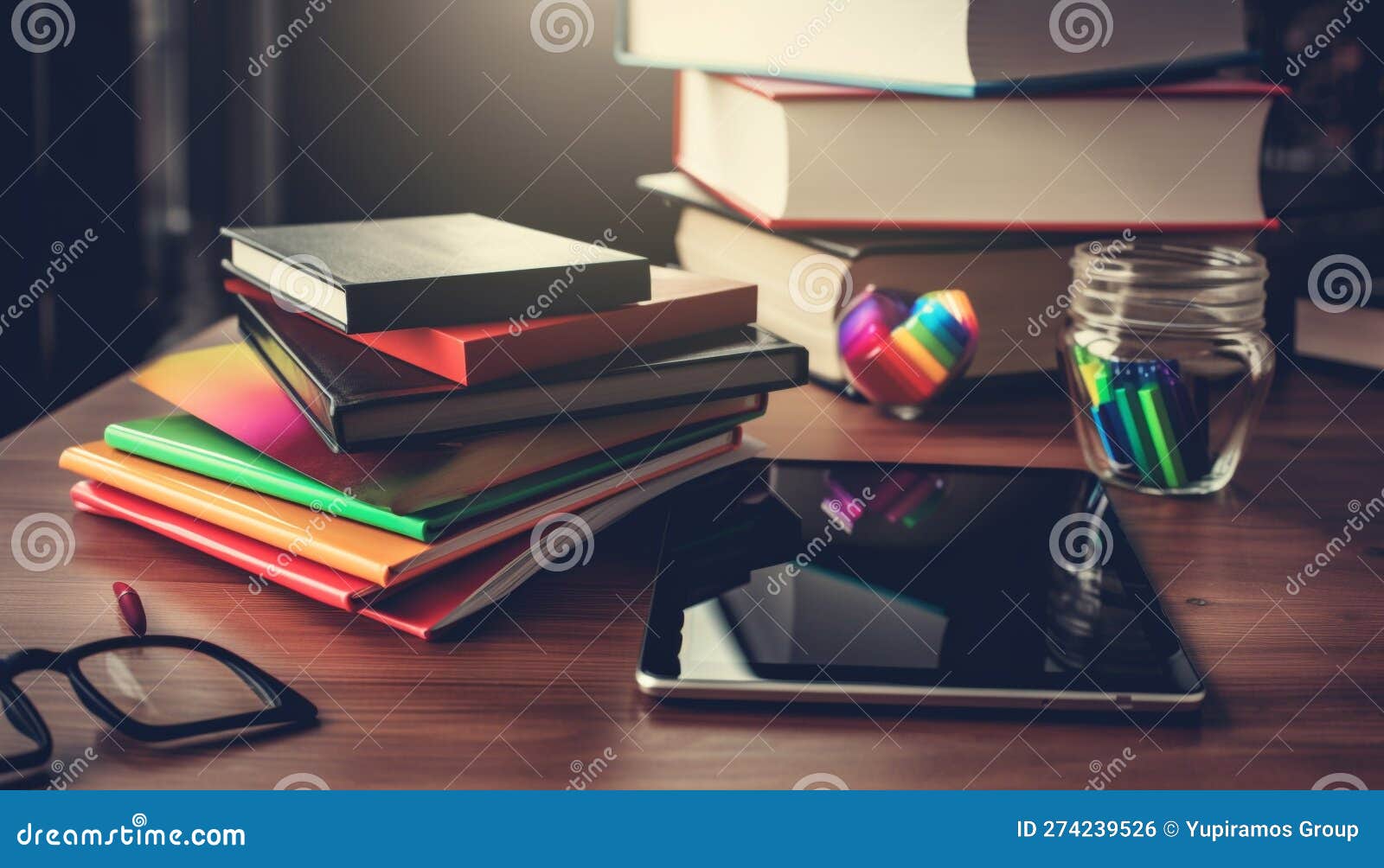 A Desk Stacked with Books for Studying Generated by AI Stock Photo ...