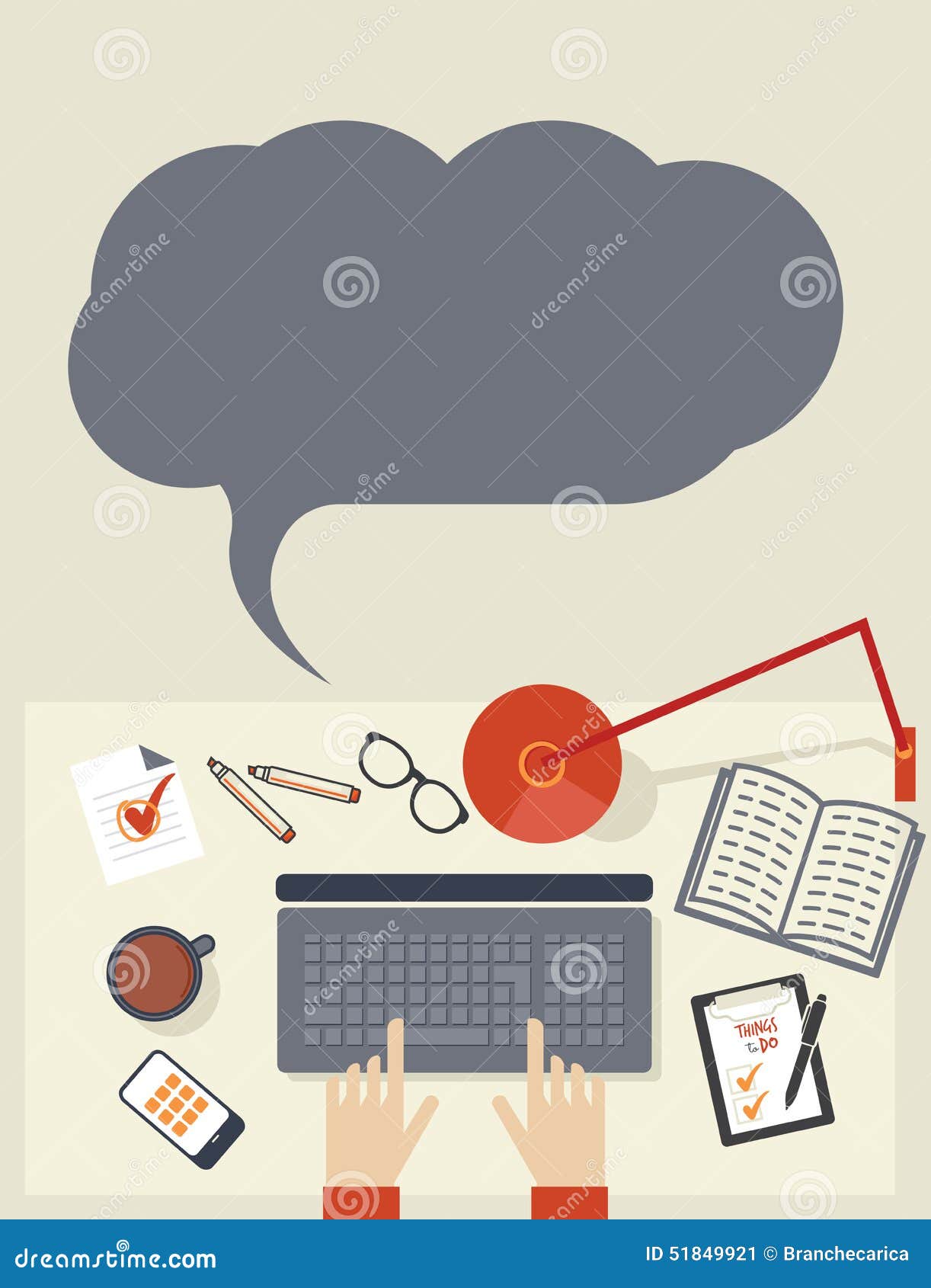 Desk with Stationery Objects Seen from Above Stock Vector ...