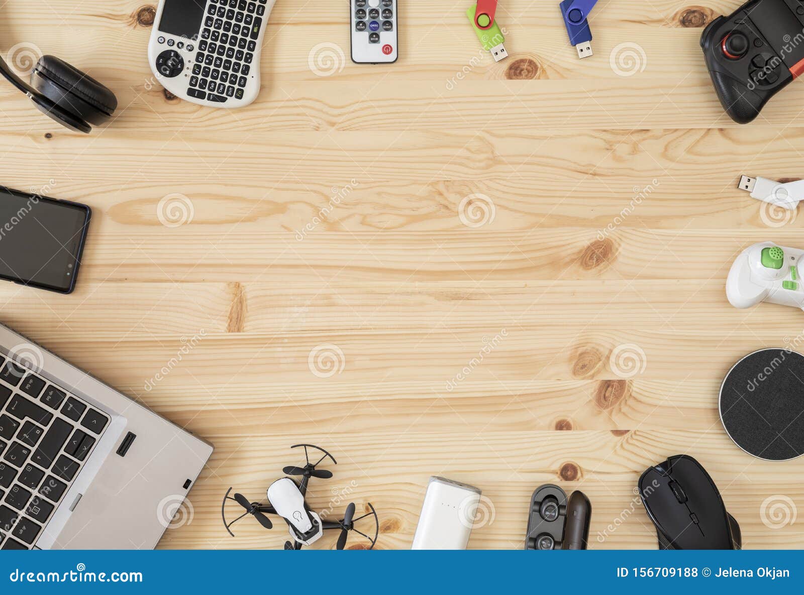 Desk with Technology Gadgets Stock Photo - Image of controller ...