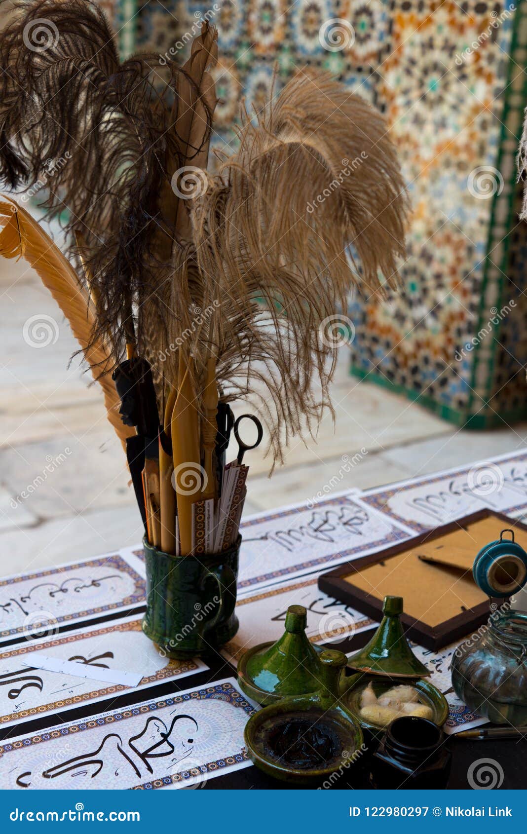 Desk and Tools of Arabic Calligrapher Stock Image - Image of desk ...