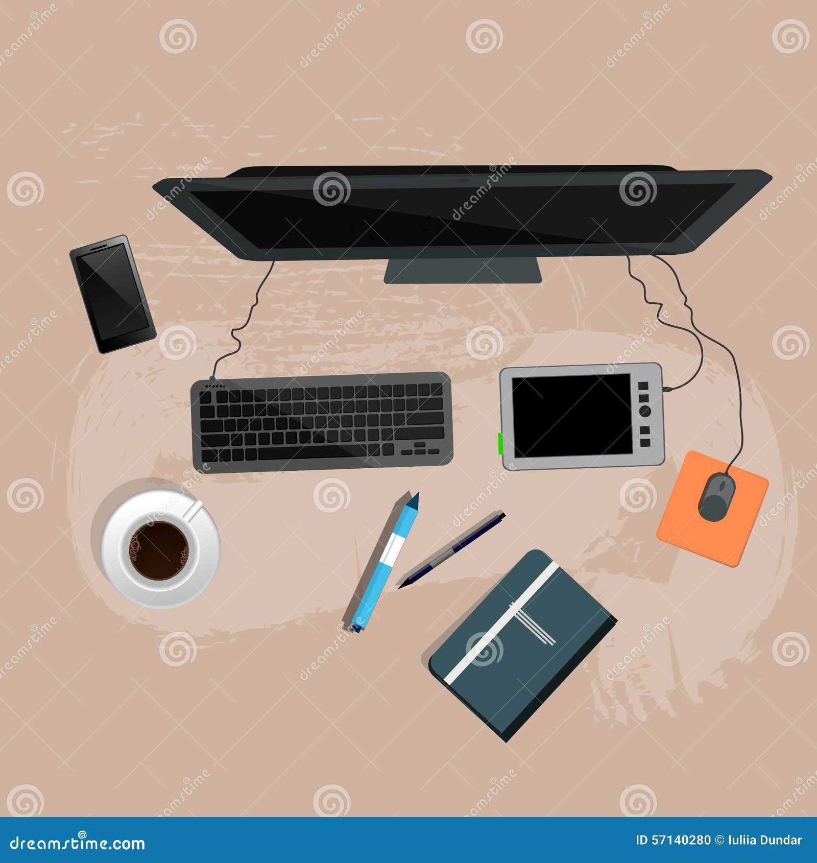 Desk Top View of the Designer. Stock Illustration - Illustration of ...