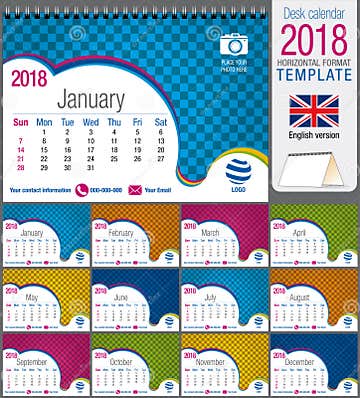 Desk Triangle Calendar 2018 Colorful Template. Size: 21 Cm X 15 Cm ...