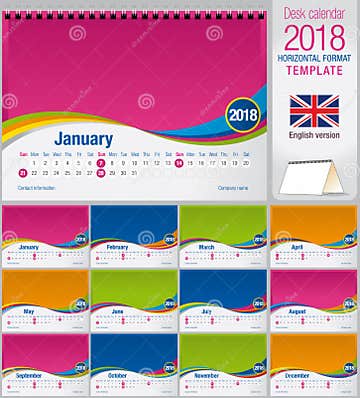 Desk Triangle Calendar 2018 Colorful Template. Size: 210mm X 150mm ...