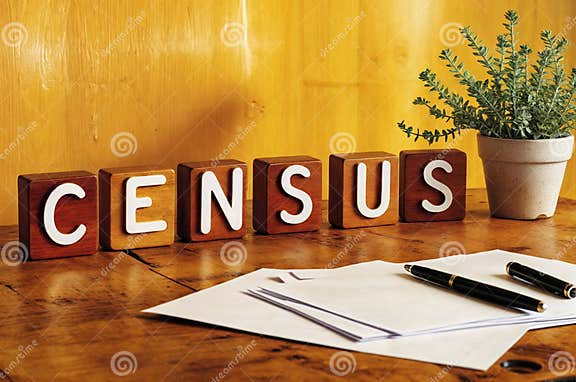 A Desk with a Wooden Block CENSUS Word Text Stock Illustration ...
