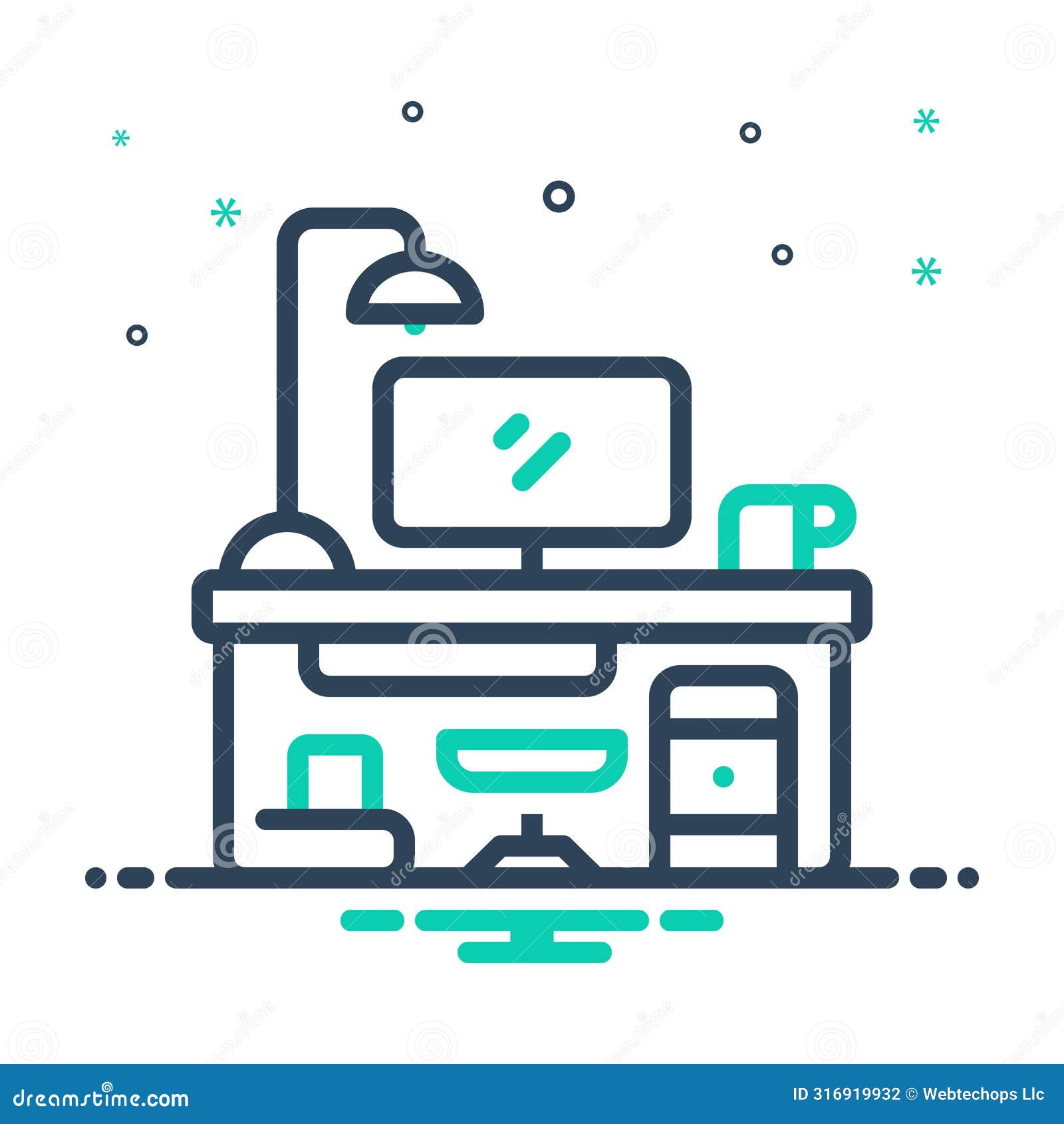 Mix Icon for Desk Work, Computer and Workplace Stock Vector ...