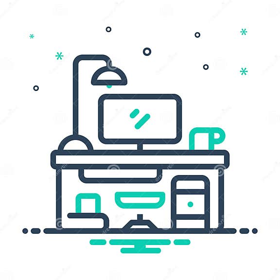 Mix Icon for Desk Work, Computer and Workplace Stock Vector ...