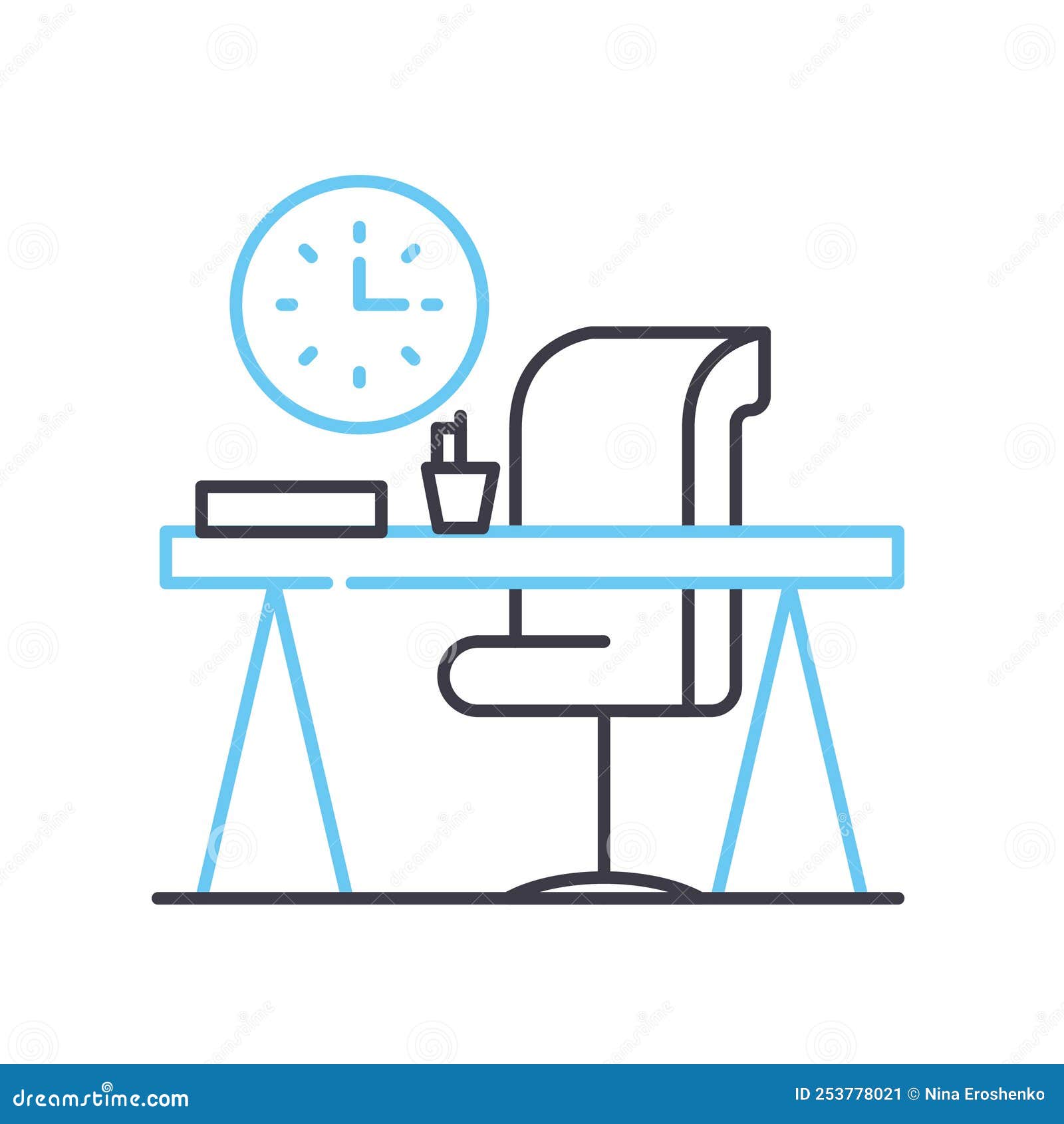 Desk Work Line Icon, Outline Symbol, Vector Illustration, Concept Sign ...