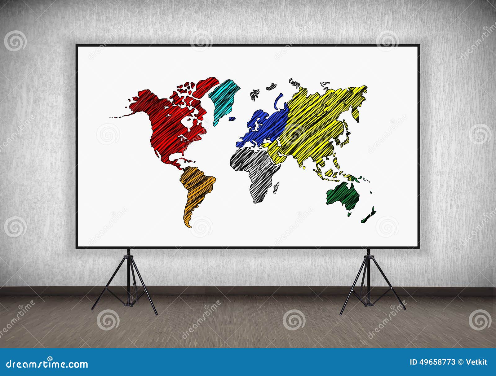 Desk with world map stock illustration. Illustration of business - 49658773