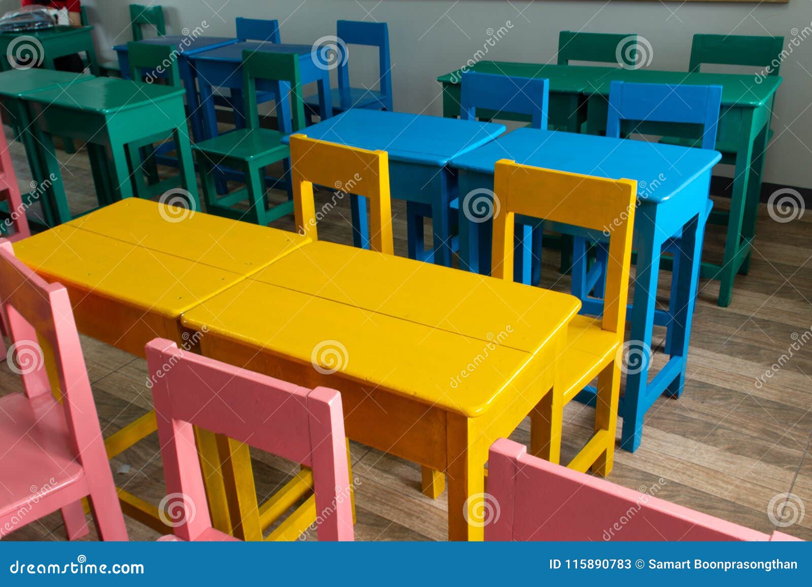 The desks and colourful. stock image. Image of colourful - 115890783
