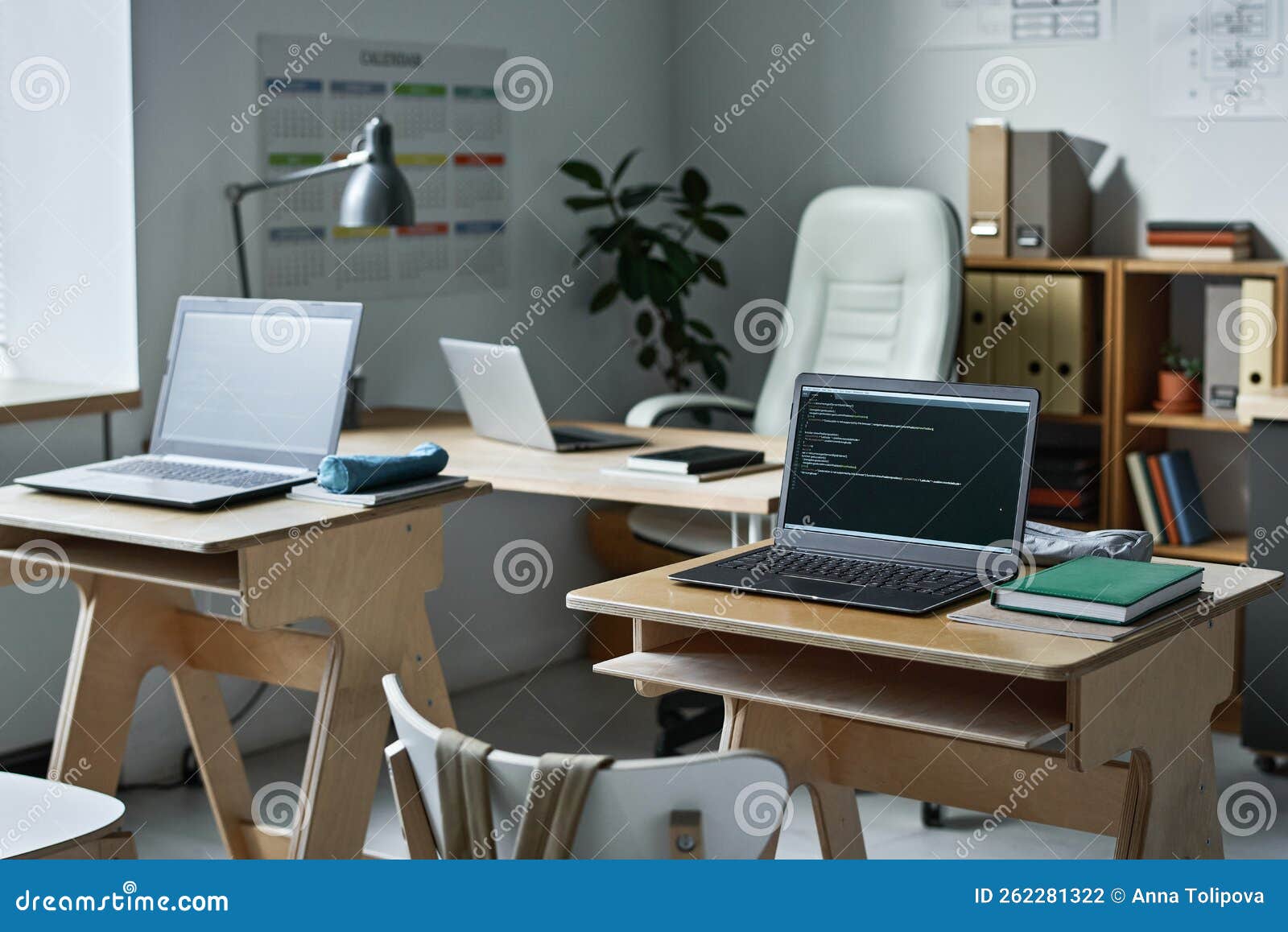 Desks with Computers for it Lesson Stock Photo - Image of development ...
