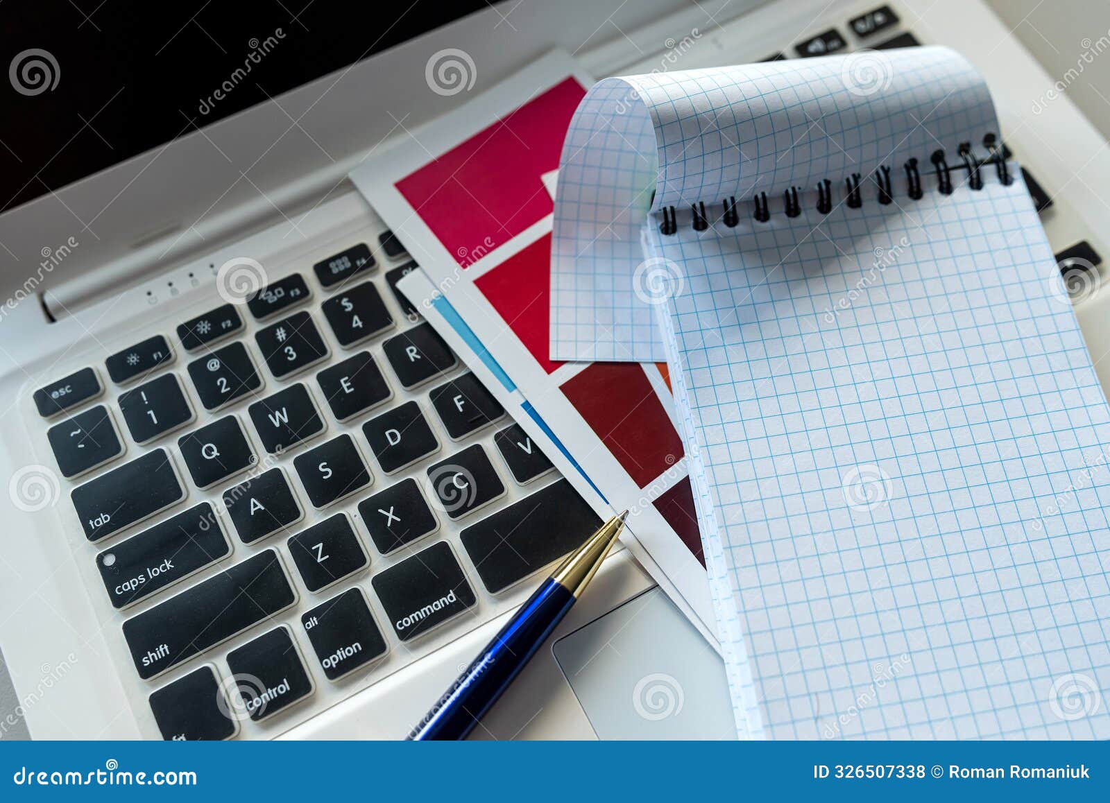 Desktop with Aptop and Notepad for Notes Color Catalog, Creative ...