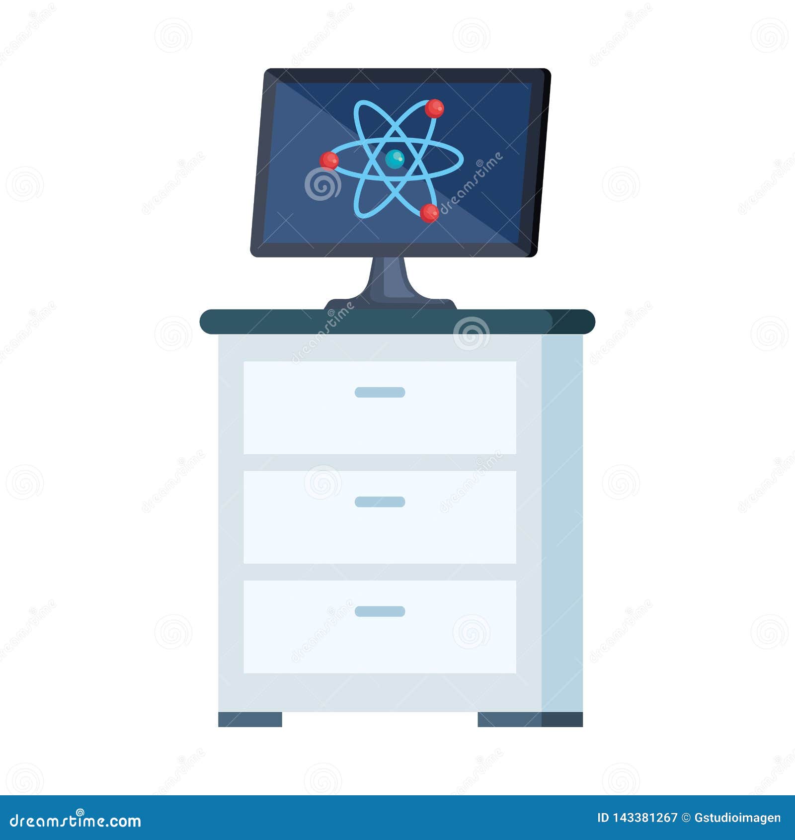 Desktop with Atom Molecule in Drawer Stock Vector - Illustration of ...