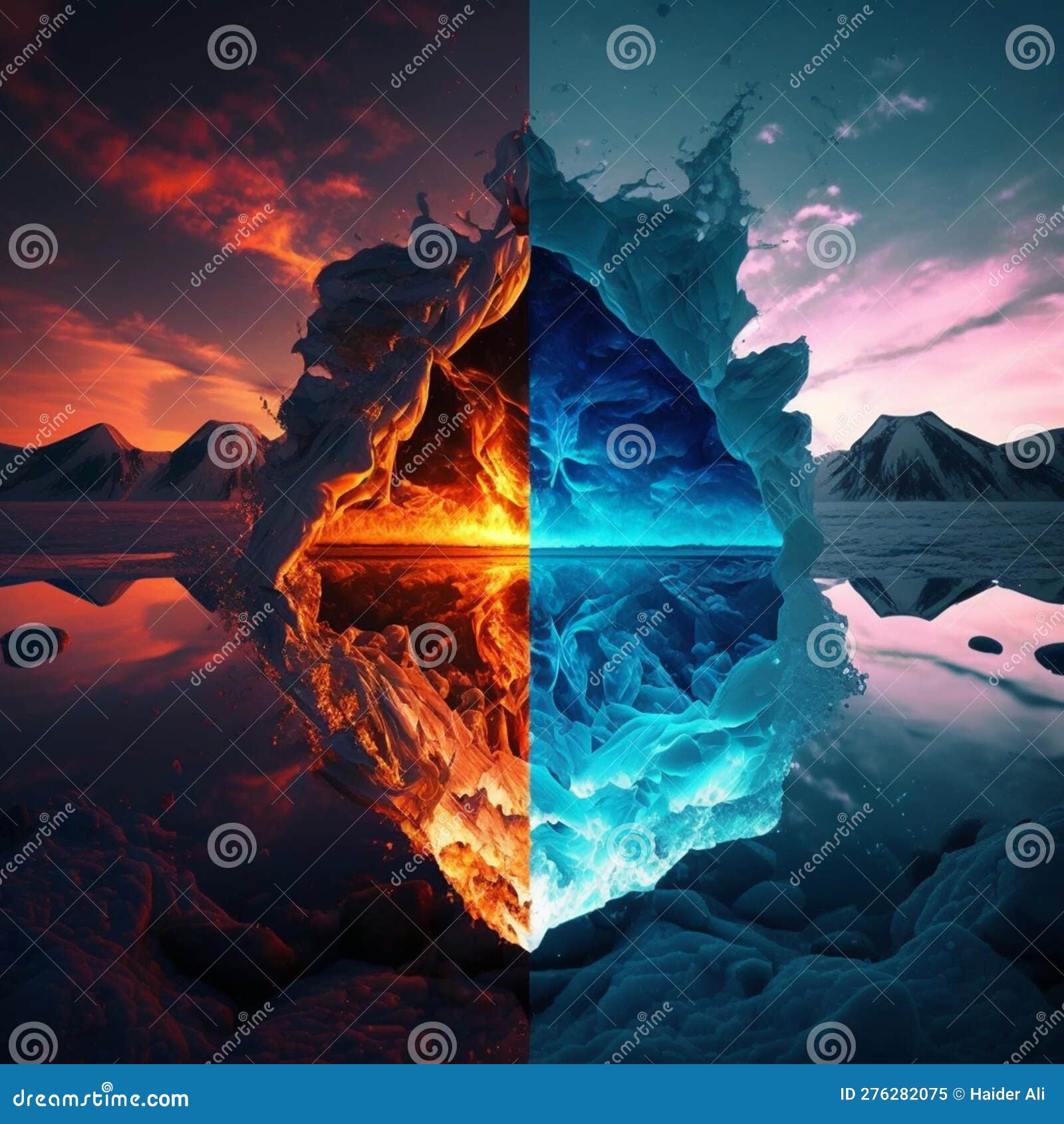 Desktop Background: the Contrast of Fire and Ice. AI Stock Illustration ...