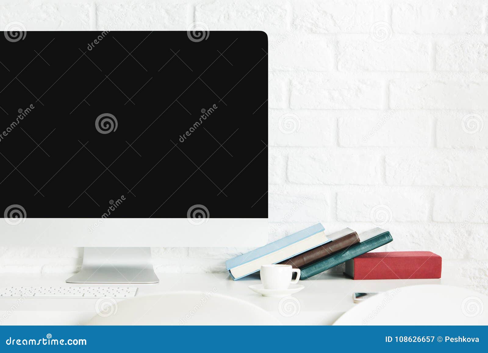 Desktop with Blank Computer Stock Image - Image of blank, coffee: 108626657