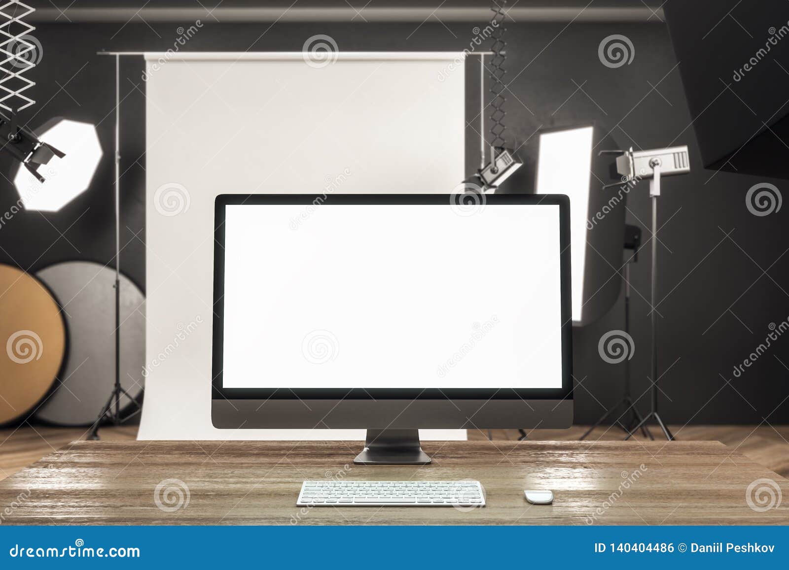 Desktop with Blank White Computer Editorial Photo - Illustration of ...