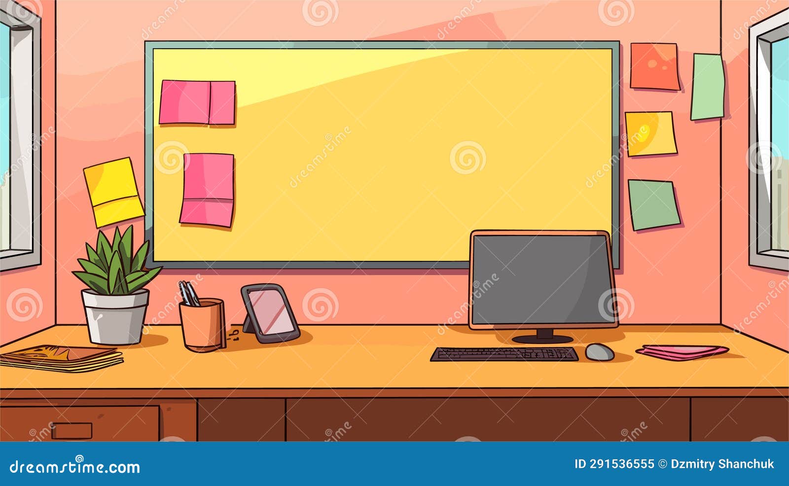 Desktop Board with Stickers Flat Style Vector Stock Illustration ...