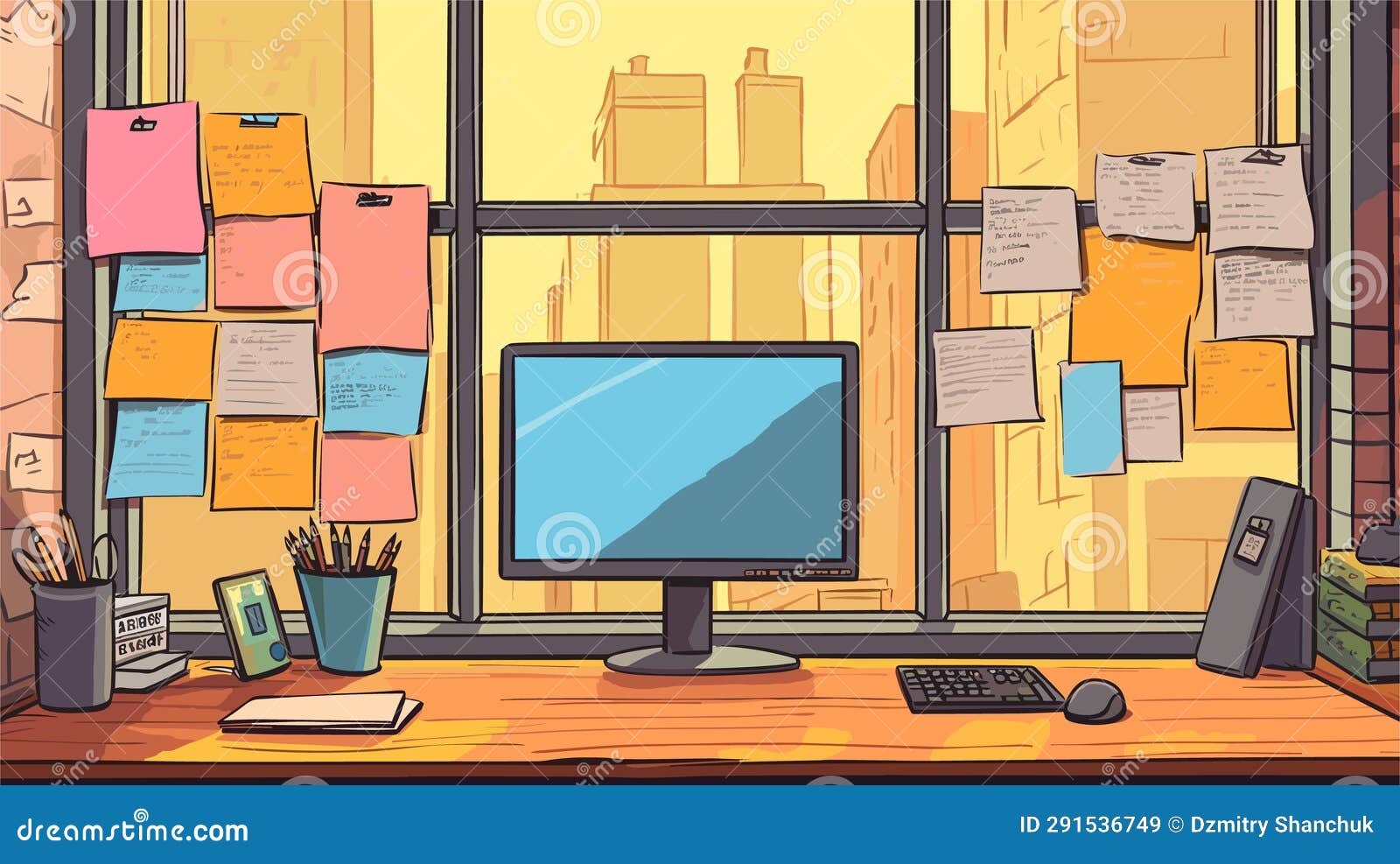 Desktop Board with Stickers Flat Style Vector Stock Illustration ...