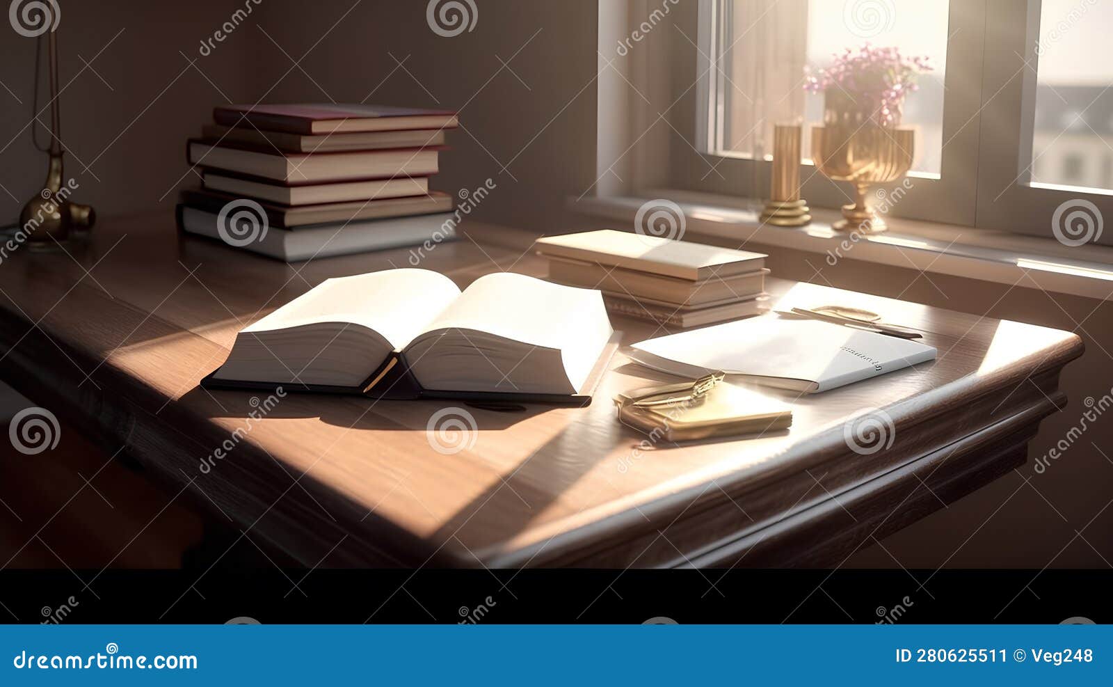 Desktop with Books and Letters Stock Illustration - Illustration of ...