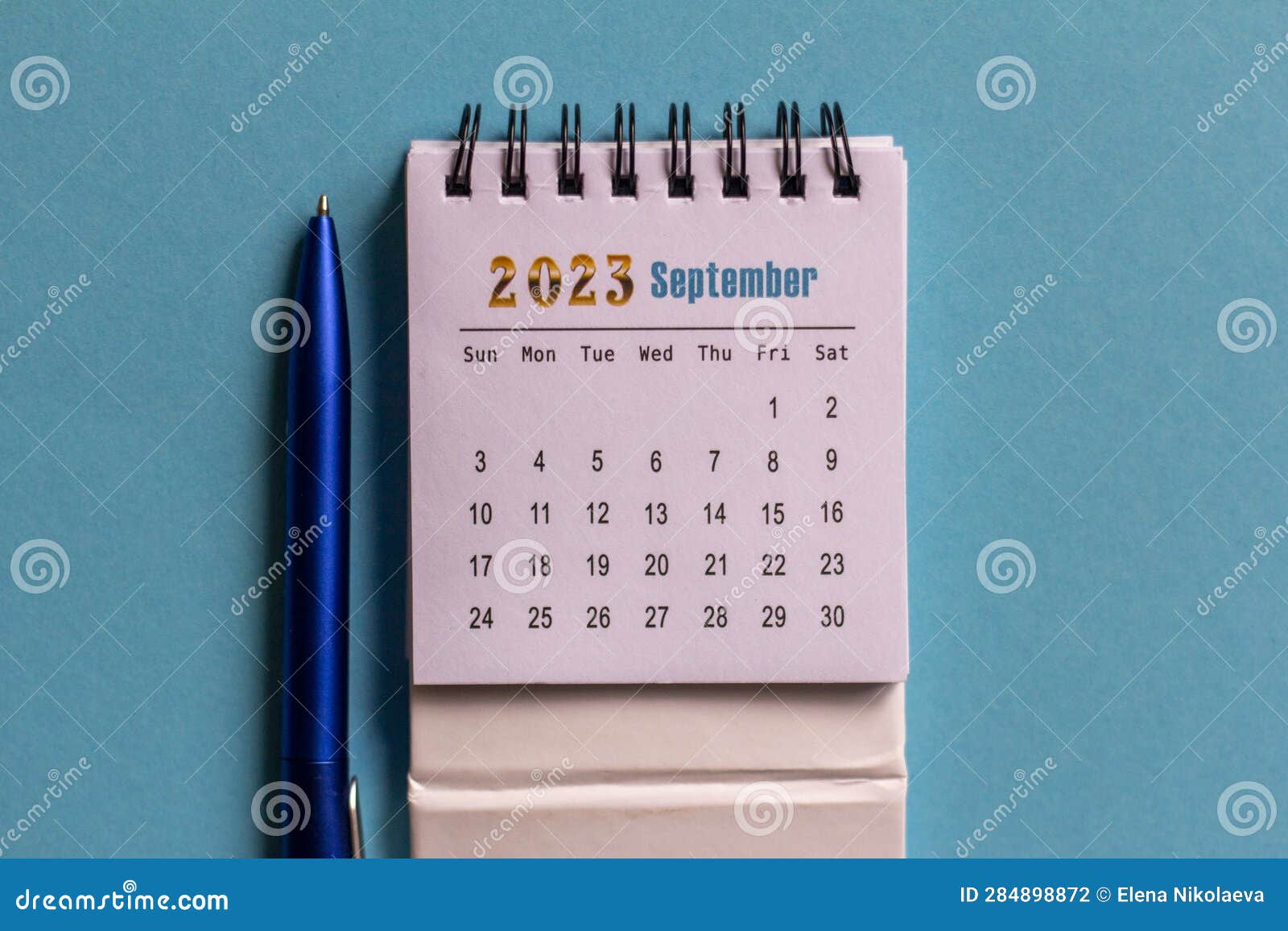 Desktop Calendar For September 2023. Calendar For Planning On A Blue ...