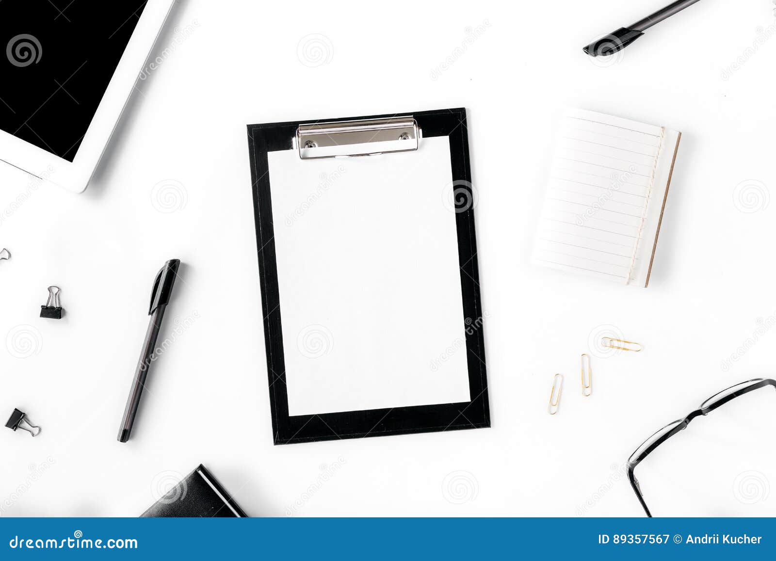 Desktop with Clipboard and Different Office Accessories Stock Image ...