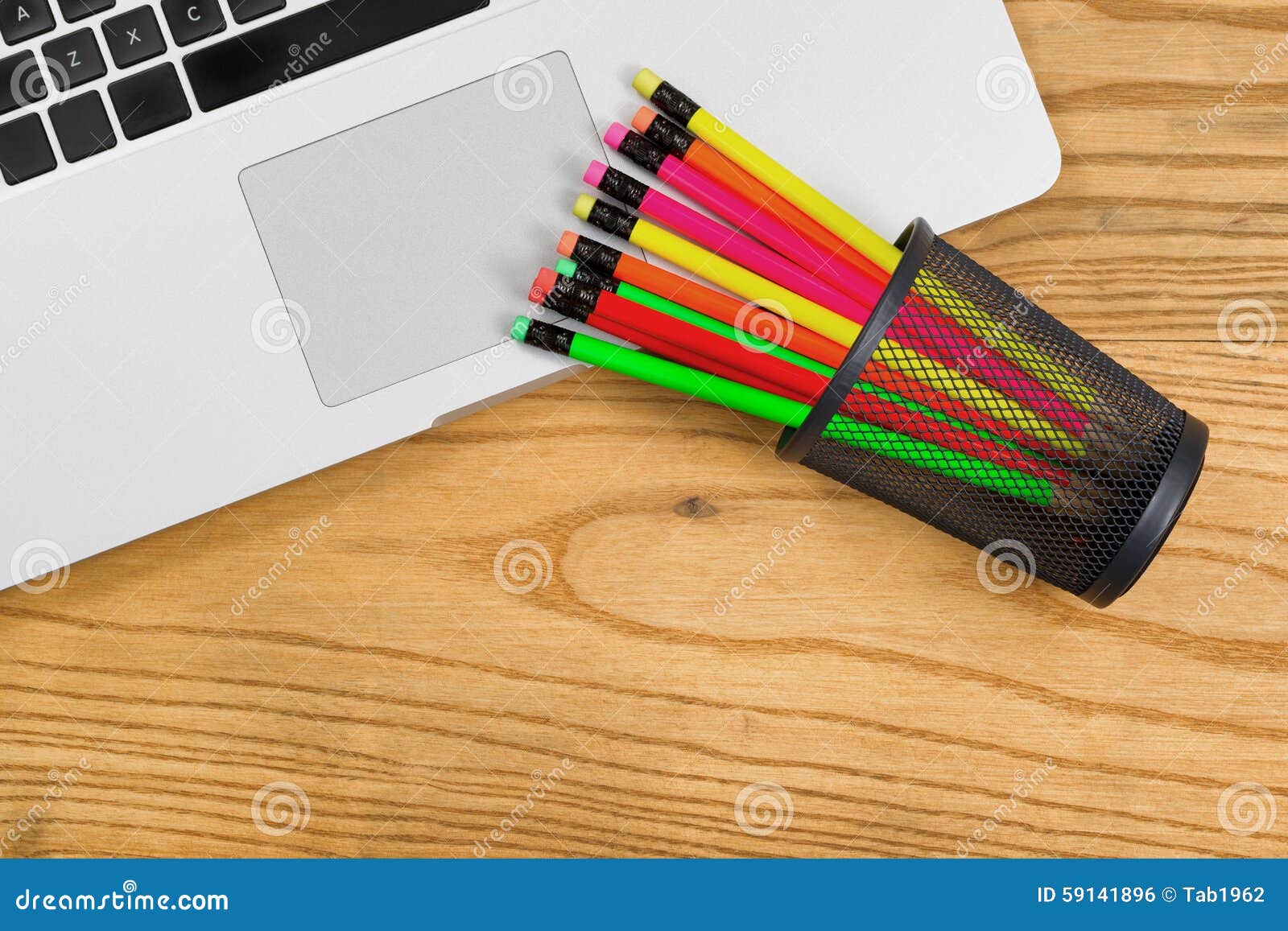 Desktop With Colorful Pencils On Top Of Computer Stock Photo - Image of ...