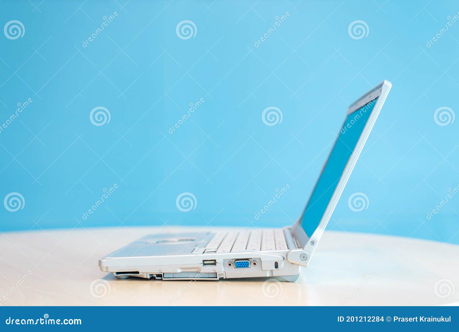 Desktop Compute in Front of Blue Background Stock Photo - Image of ...
