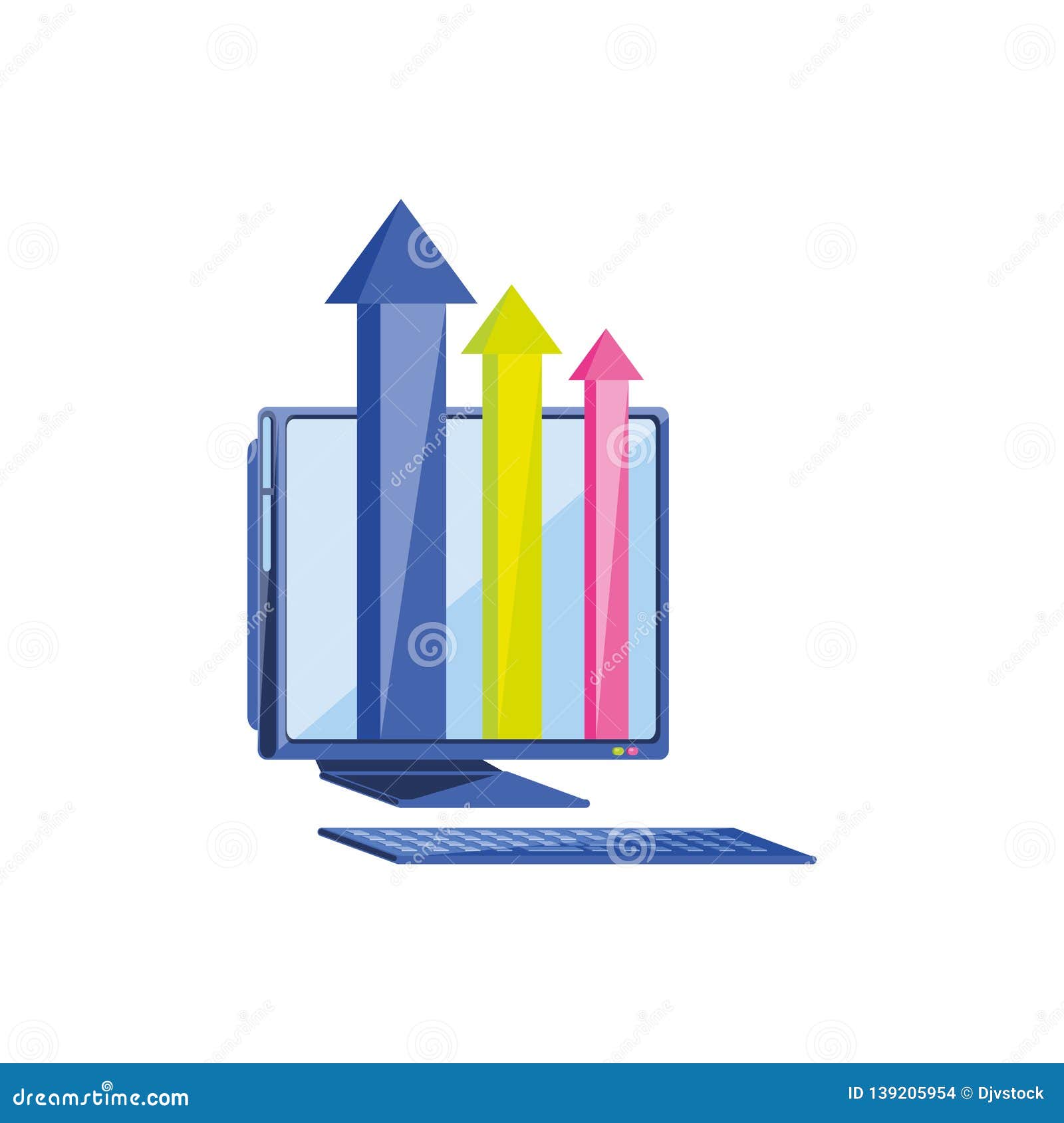 Desktop Computer with Arrows Up Stock Vector - Illustration of ...