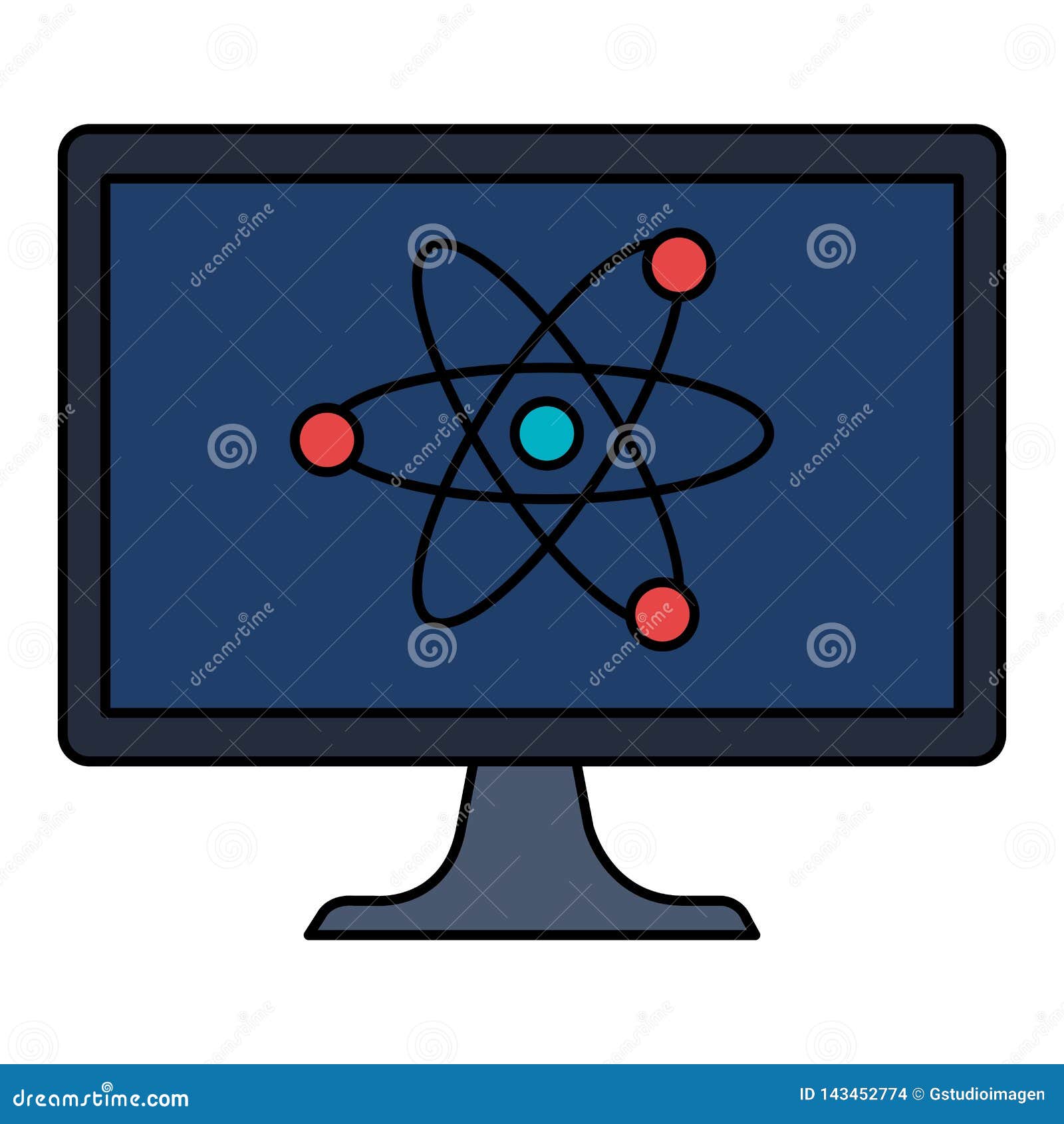 Desktop Computer with Atom Molecule Stock Vector - Illustration of atom ...