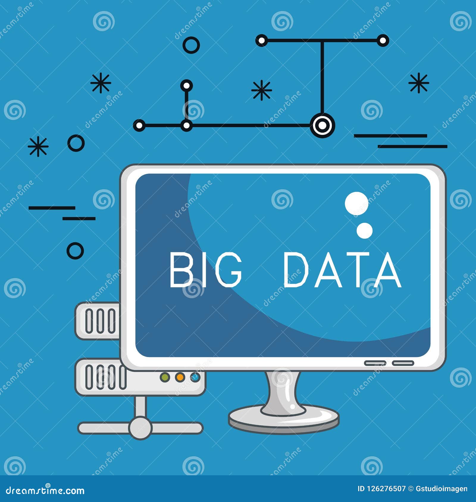 Desktop Computer with Big Data Icons Stock Vector - Illustration of ...