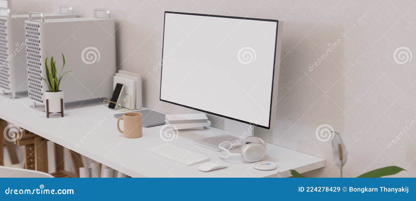 Desktop Computer with Blank Empty Screen in Modern Work Space Designed ...