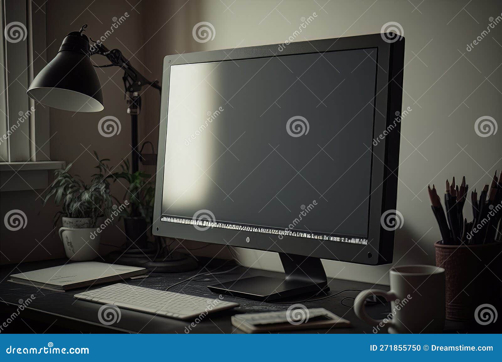 A Desktop Computer with a Blank Screen in a Minimal. Illustration AI ...