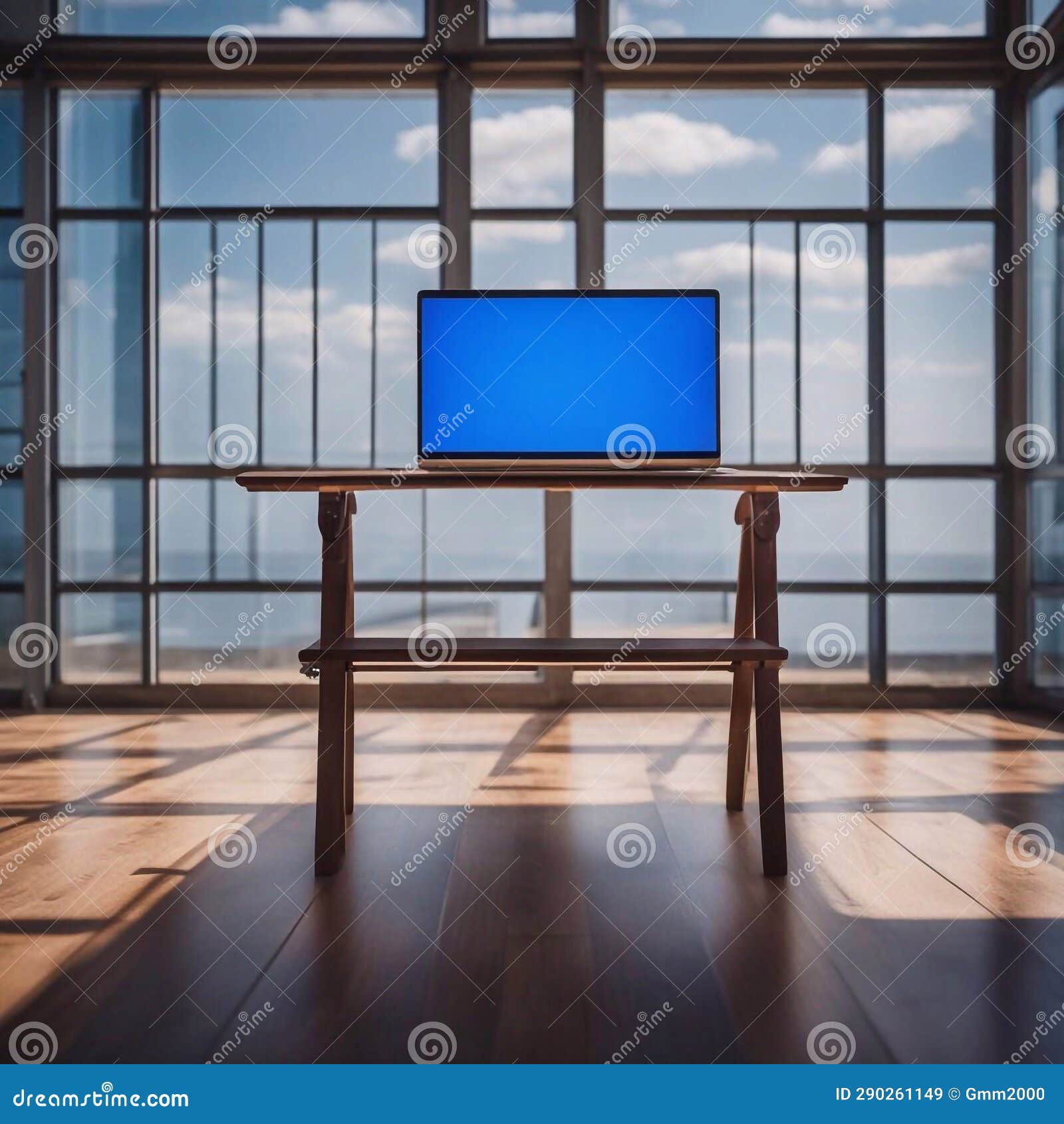 Desktop Computer Blue Screen in Luxury Vintage Large Empty Room ...