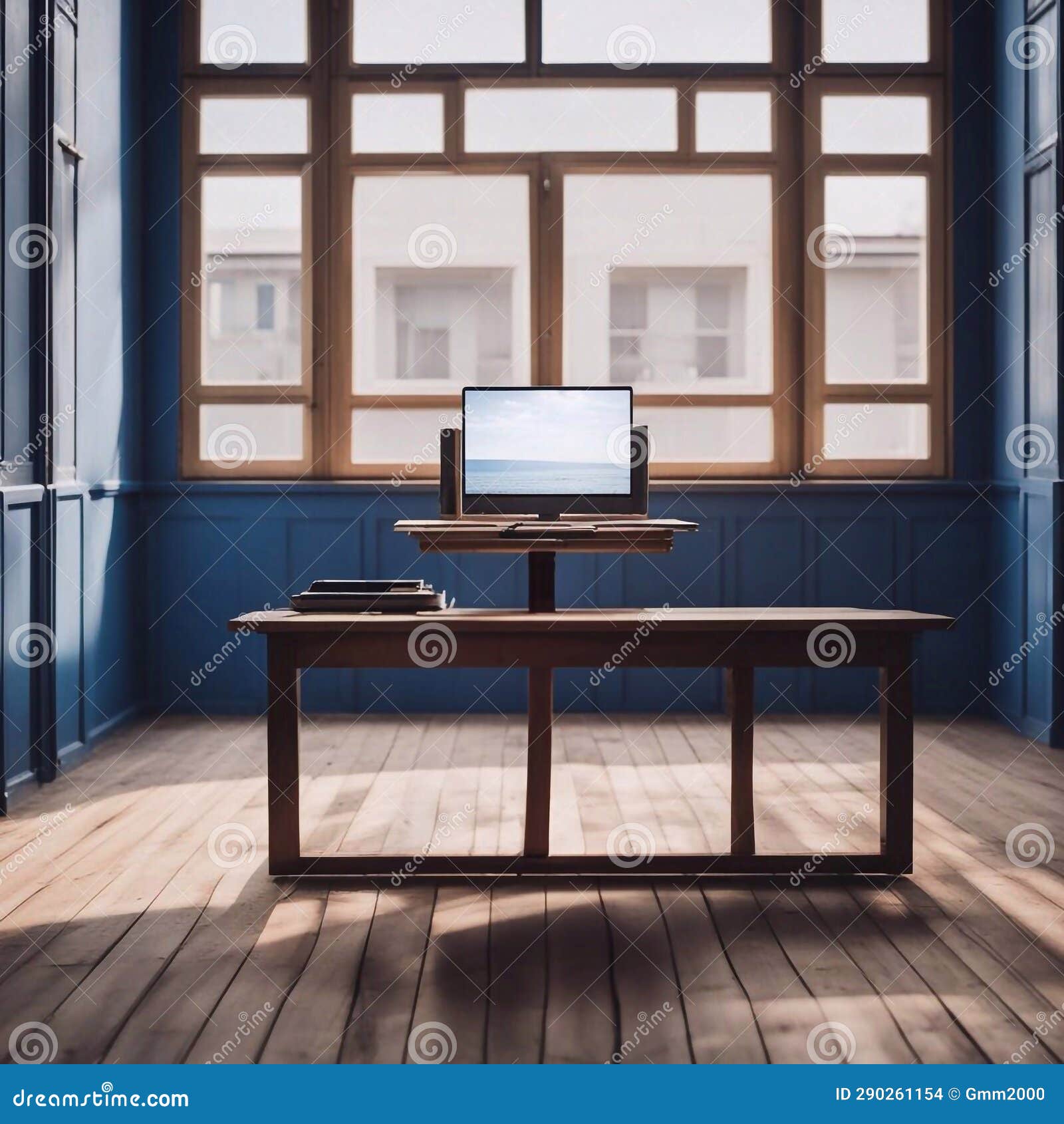 Desktop Computer Blue Screen in Luxury Vintage Large Empty Room ...