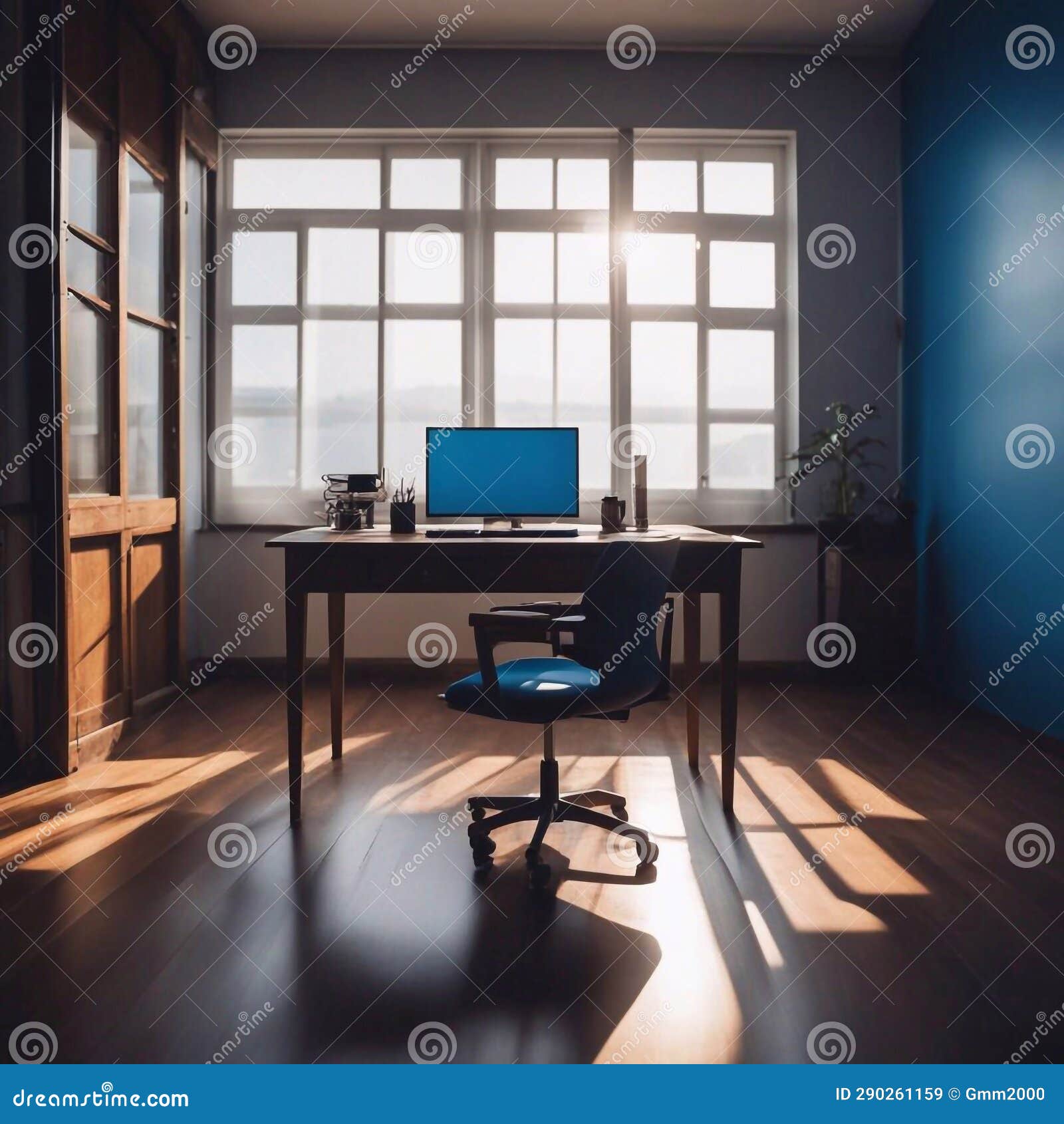 Desktop Computer Blue Screen in Luxury Vintage Large Empty Room ...