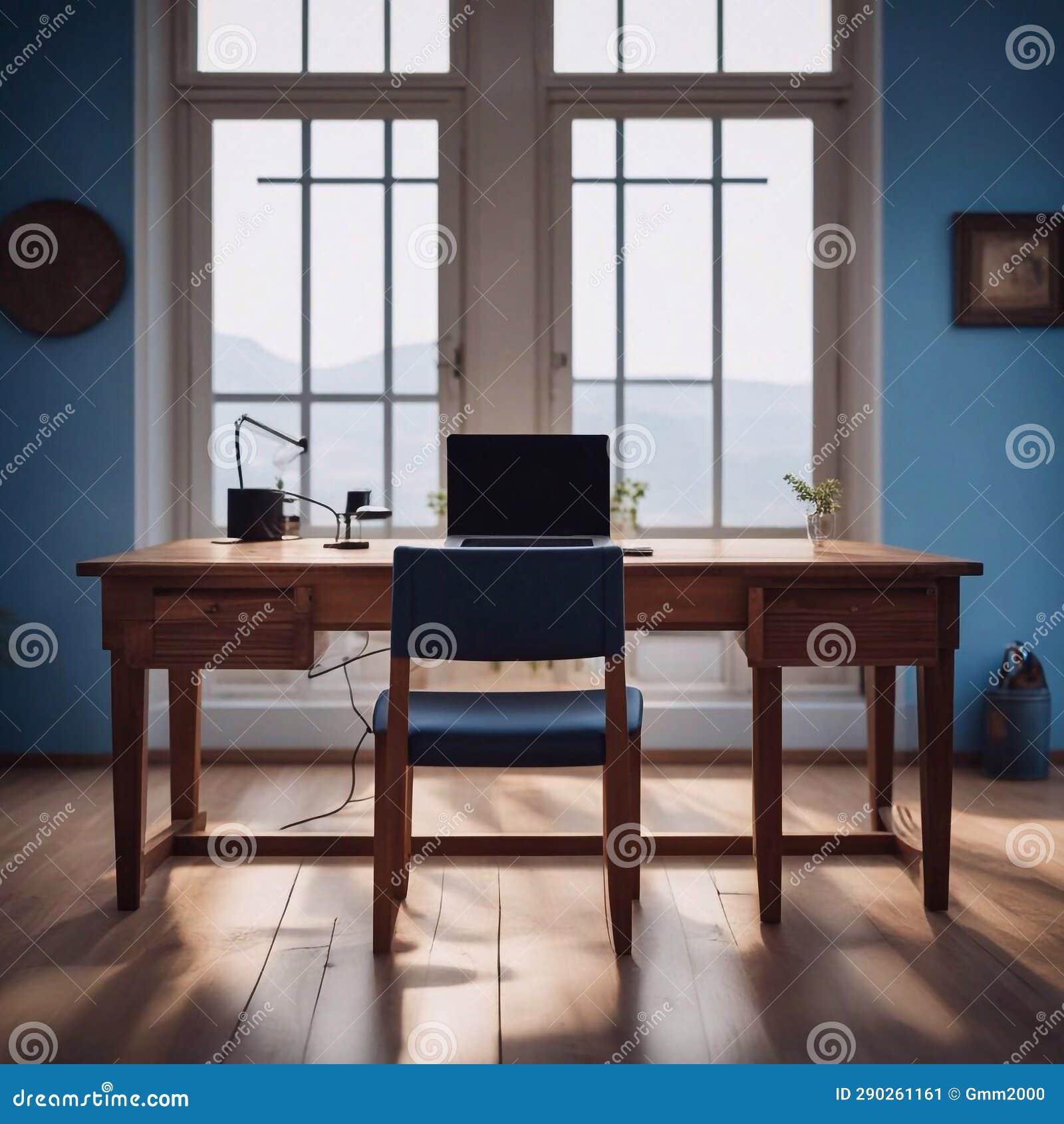 Desktop Computer Blue Screen in Luxury Vintage Large Empty Room ...