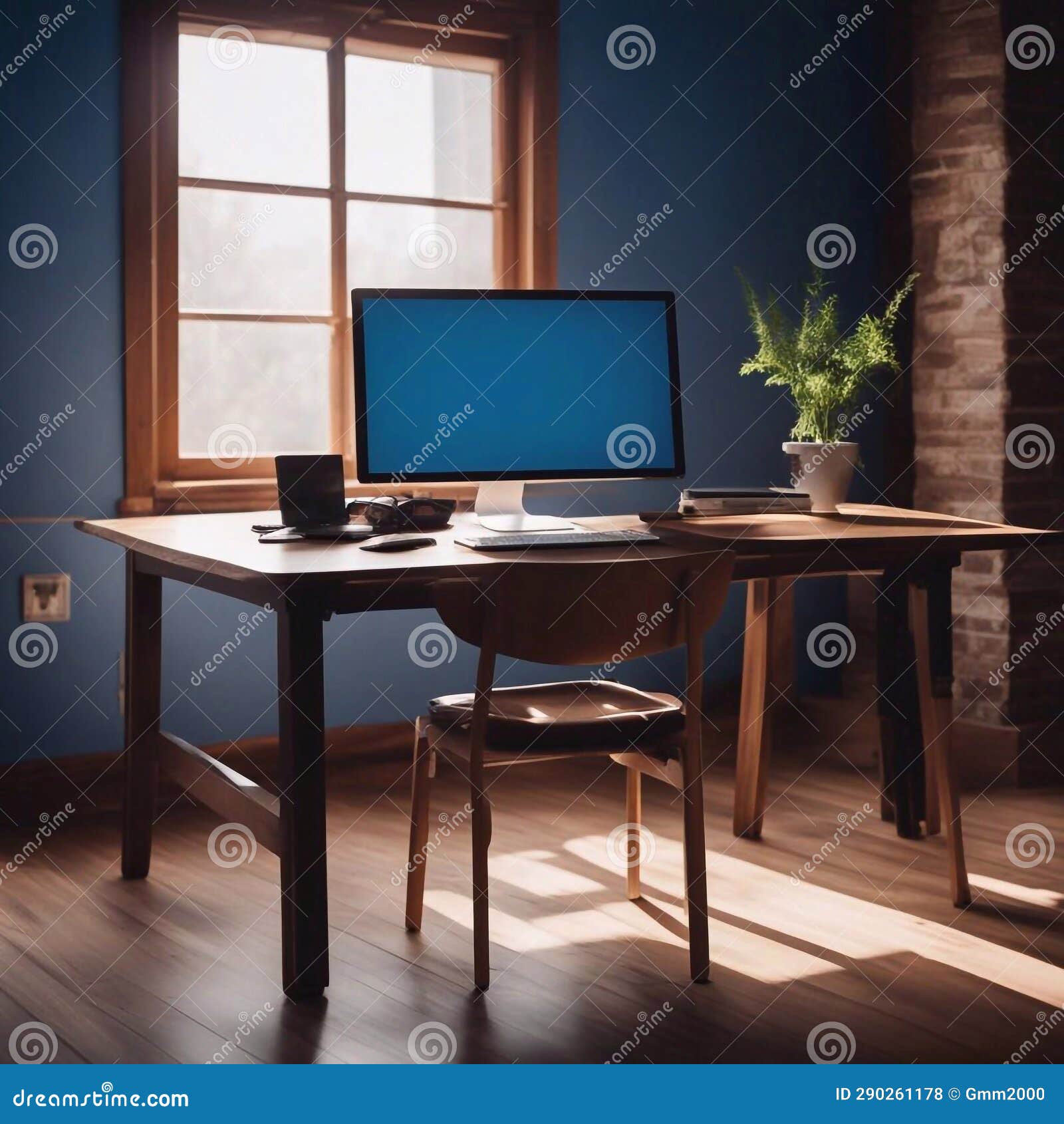 Desktop Computer Blue Screen in Luxury Vintage Large Empty Room ...