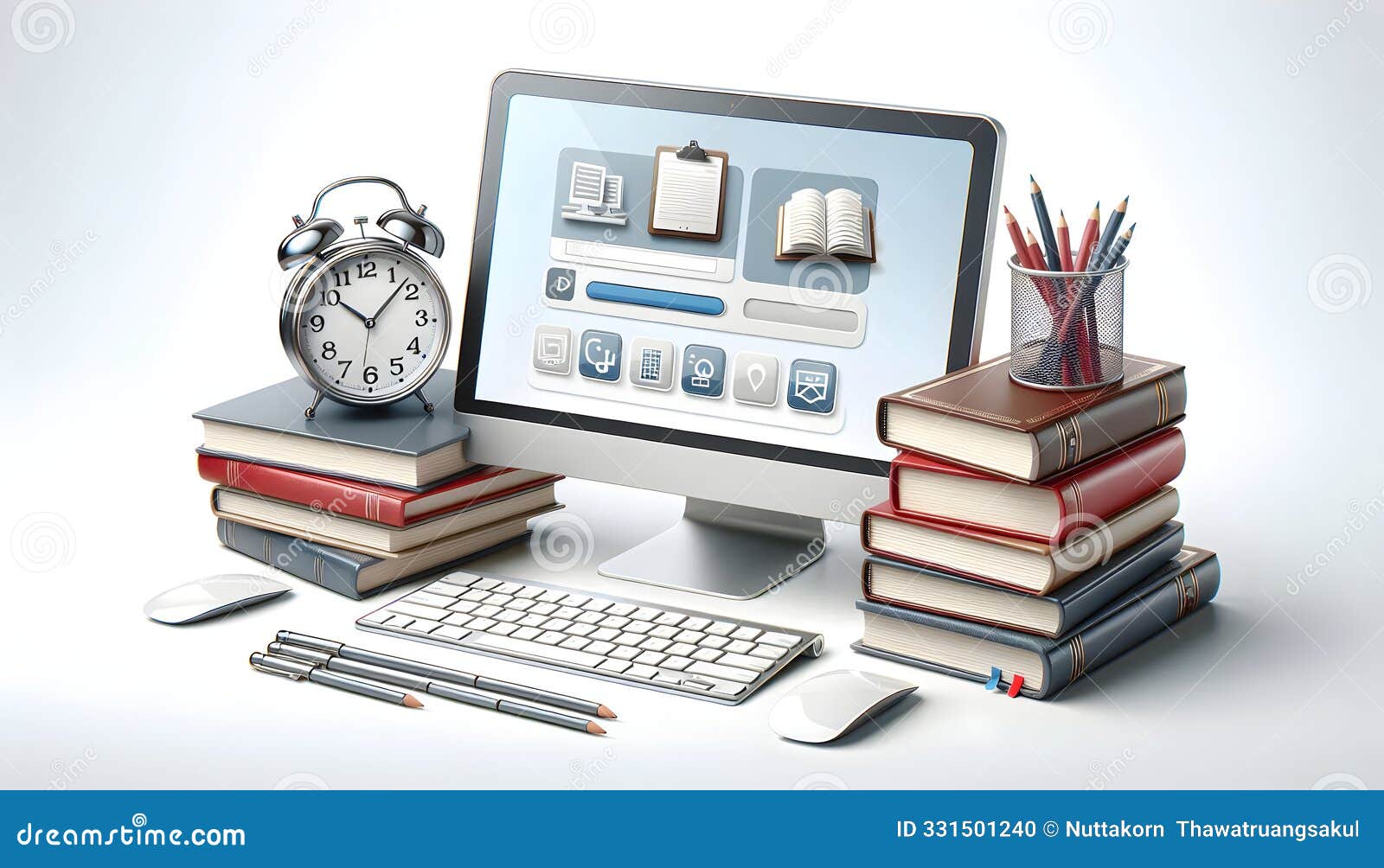 Desktop Computer and Book Vector Concept As an of a Desktop Computer ...