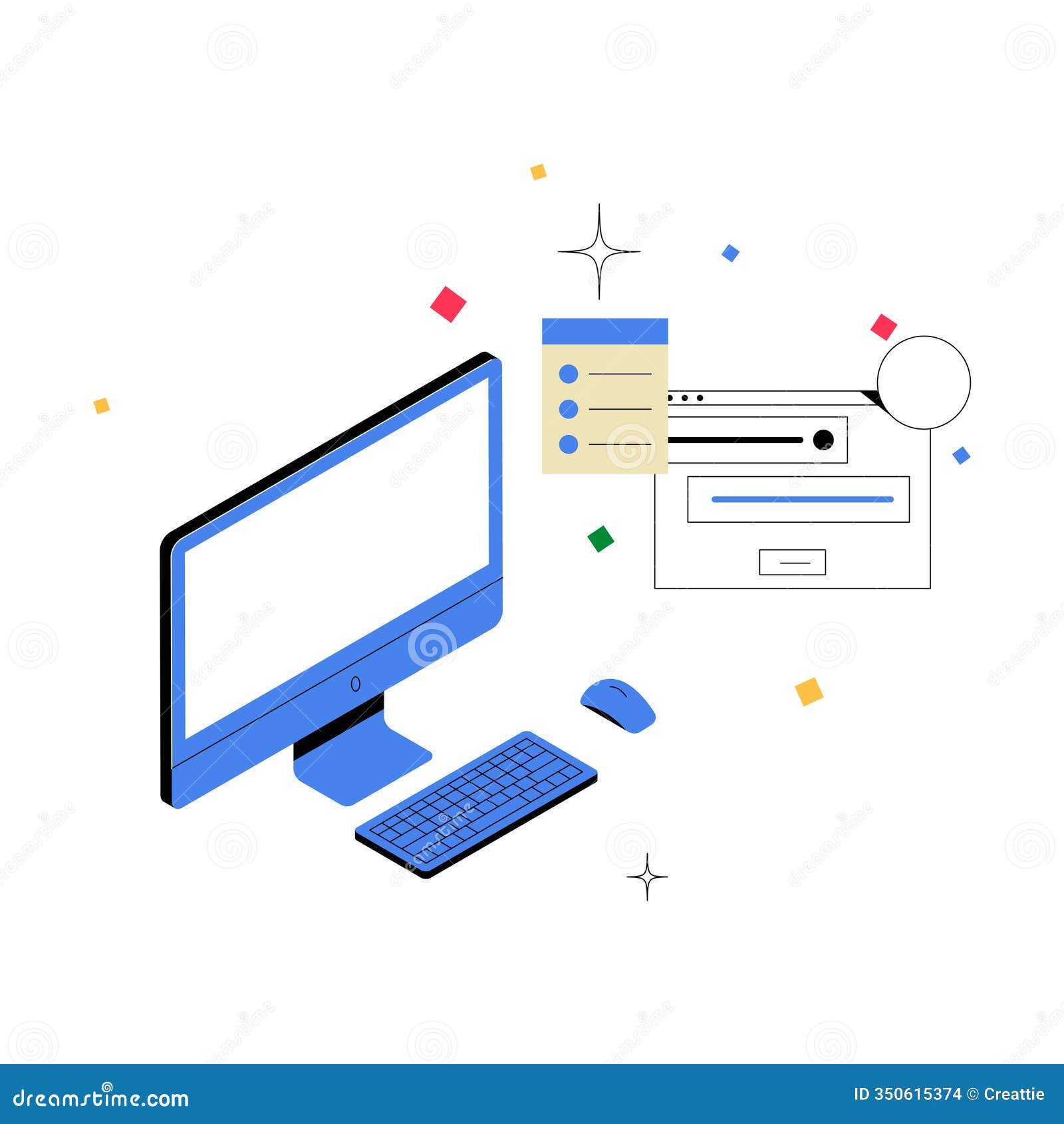 Desktop Computer with Browser Login Screen in Flat Vector Illustration ...