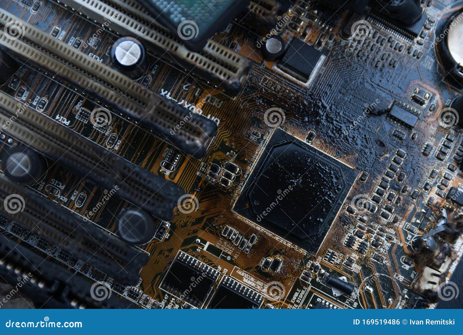 Desktop Computer Burned Damage after Fire Burning CPU GPU Video Card ...