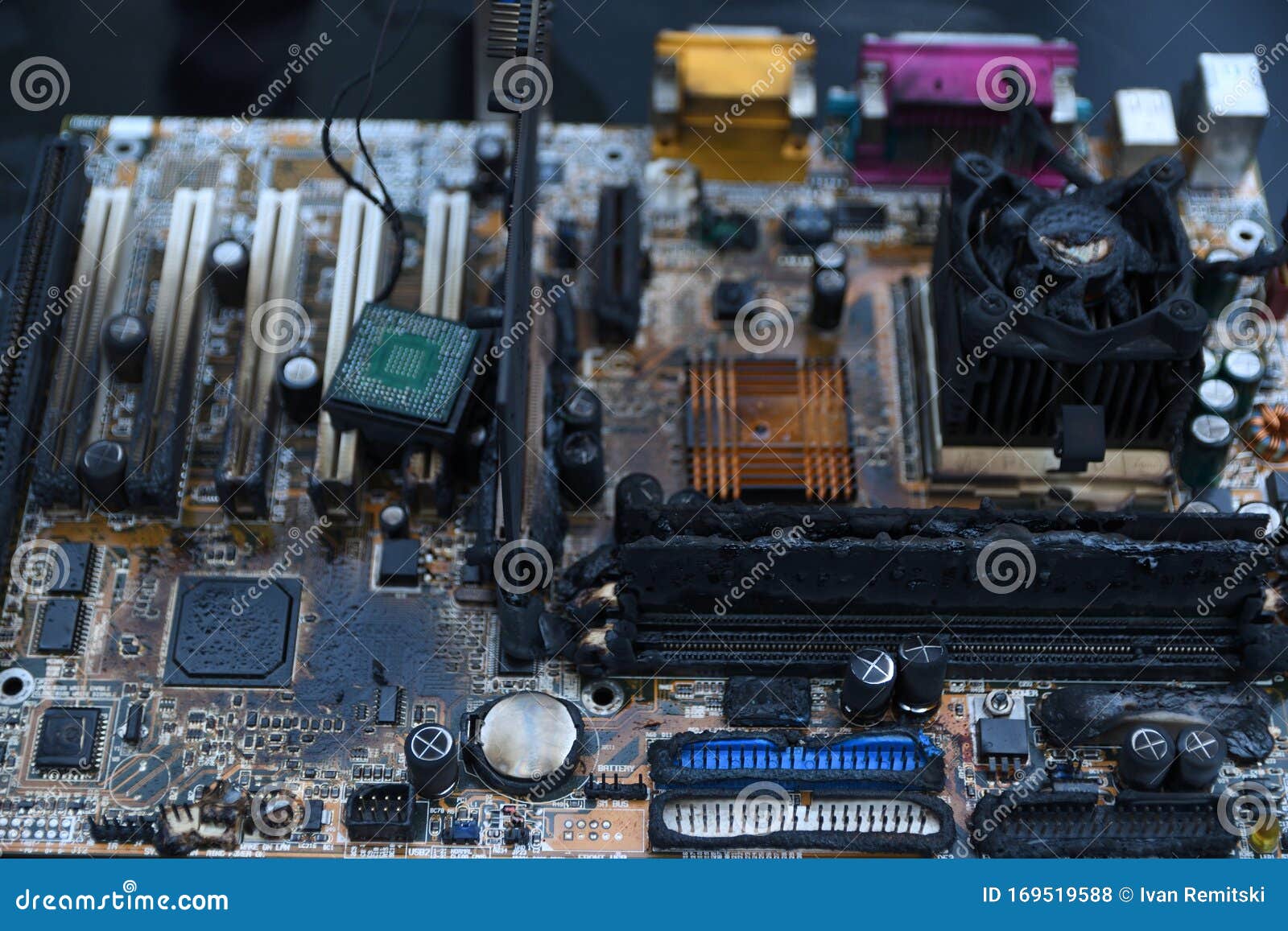 Desktop Computer Burned Damage after Fire Burning CPU GPU Video Card ...